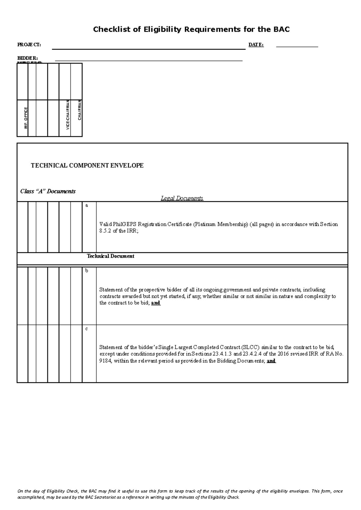 Eligibility Technical & Financial Checklist for BAC Projects - Studocu