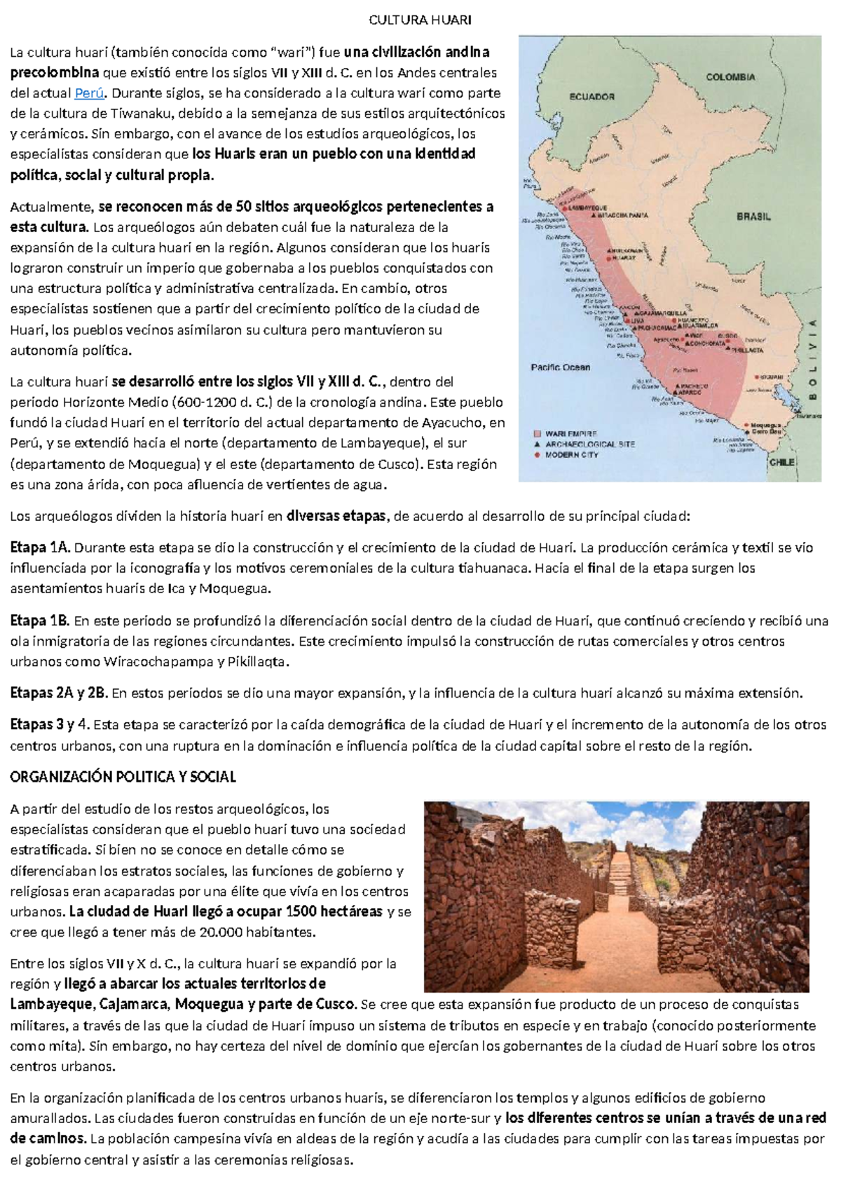 Huari - imagenes - CULTURA HUARI La cultura huari (también conocida ...