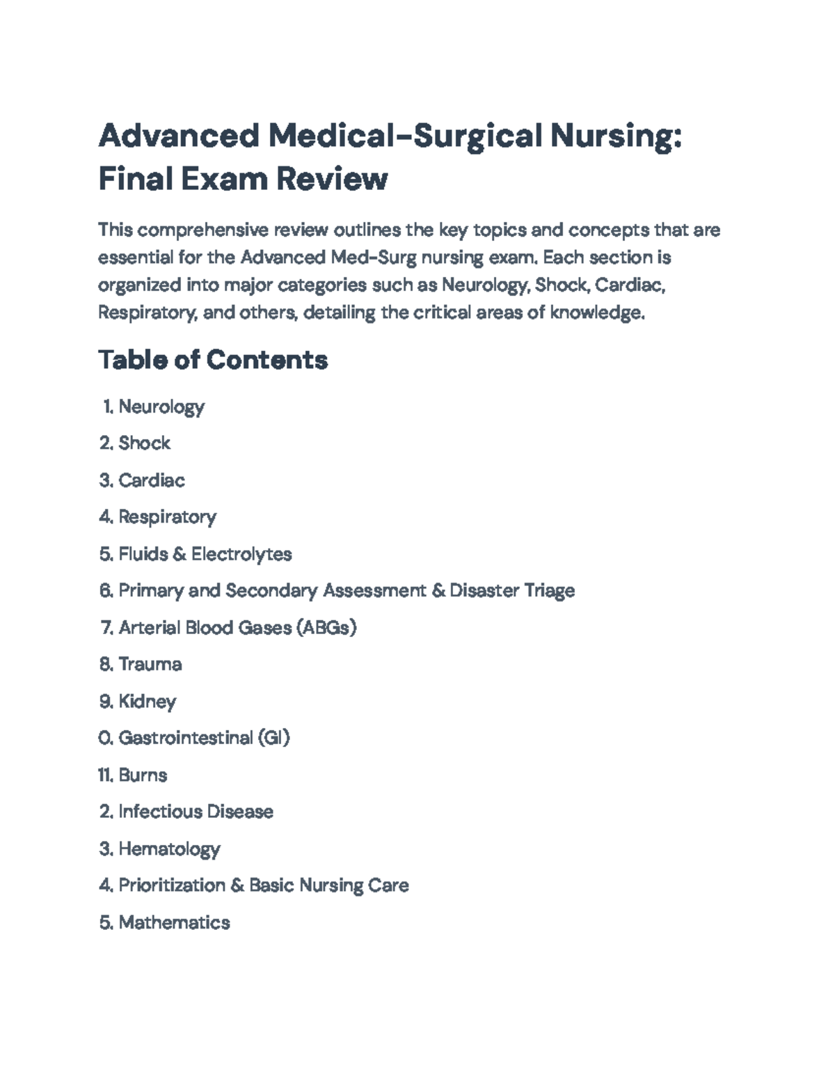 Advanced Medical-Surgical Nursing (NURS 450): Final Exam Study Guide ...