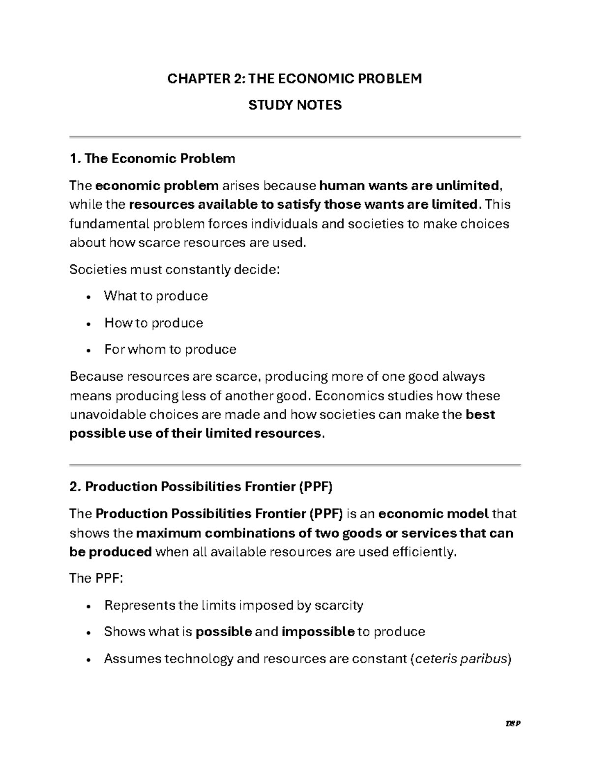 CHAPTER 2: THE ECONOMIC PROBLEM STUDY NOTES - Studocu