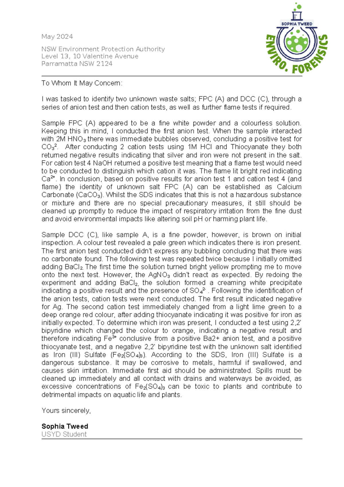 Final letter to EPA - May 2024 NSW Environment Protection Authority ...