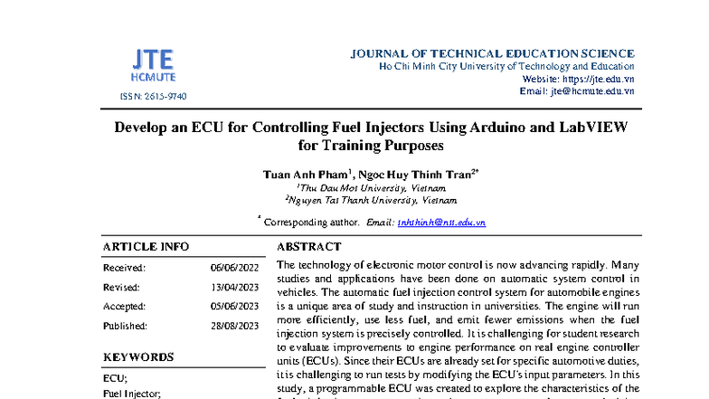 Development of an Arduino-Based ECU for Fuel Injector Control in ...