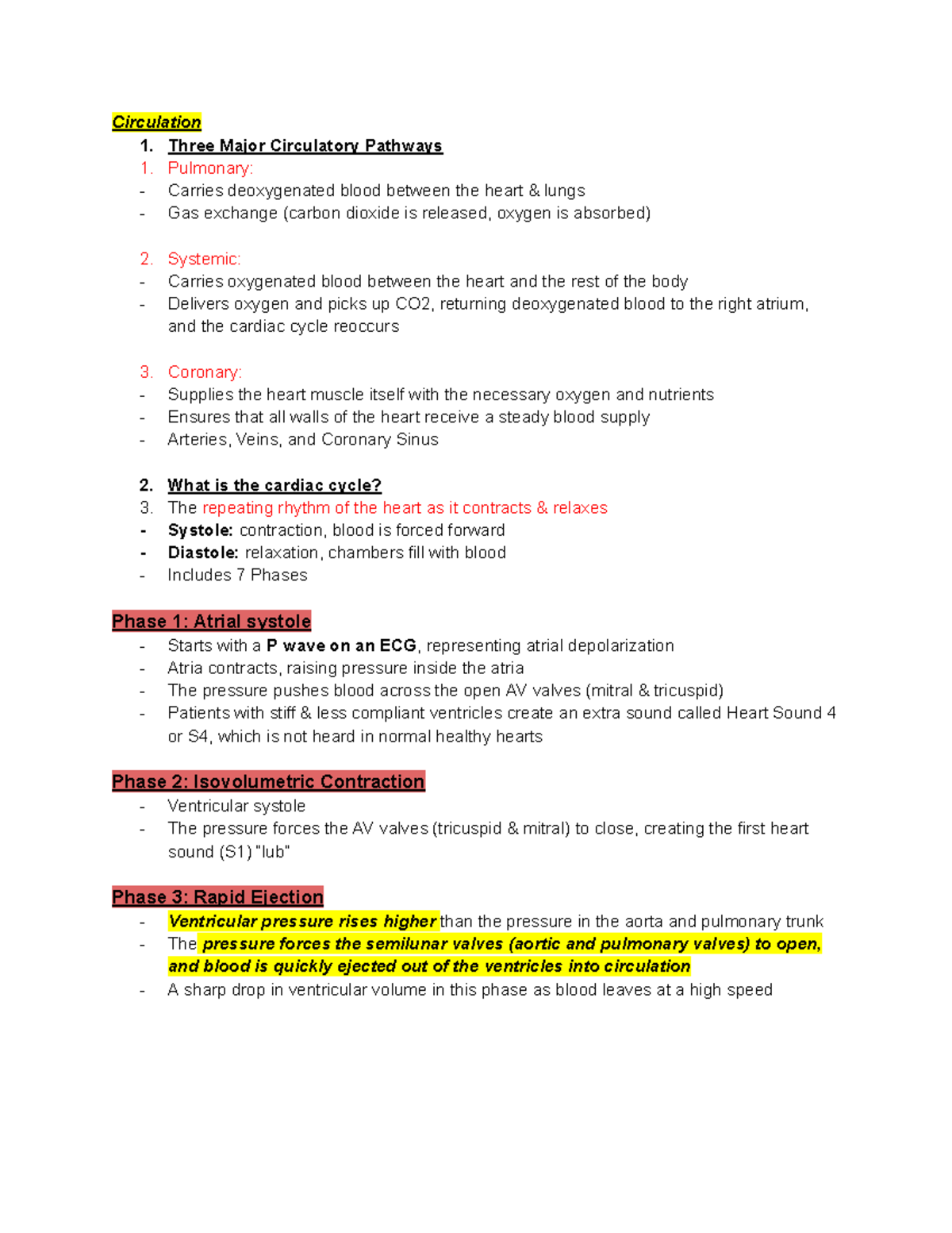 Exam 2 Lecture Notes: BIOL 67B - Circulatory System & Cardiac Cycle ...