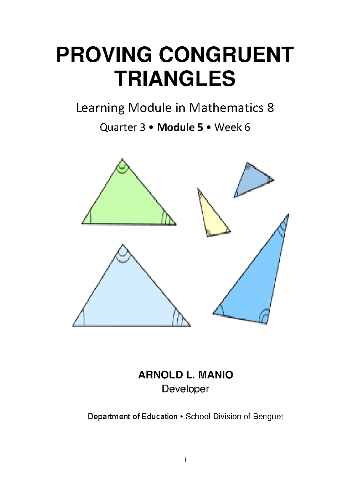 Math8 Q3 Week6 - Mathematics 8 Quarter 3 modules - i PROVING CONGRUENT ...