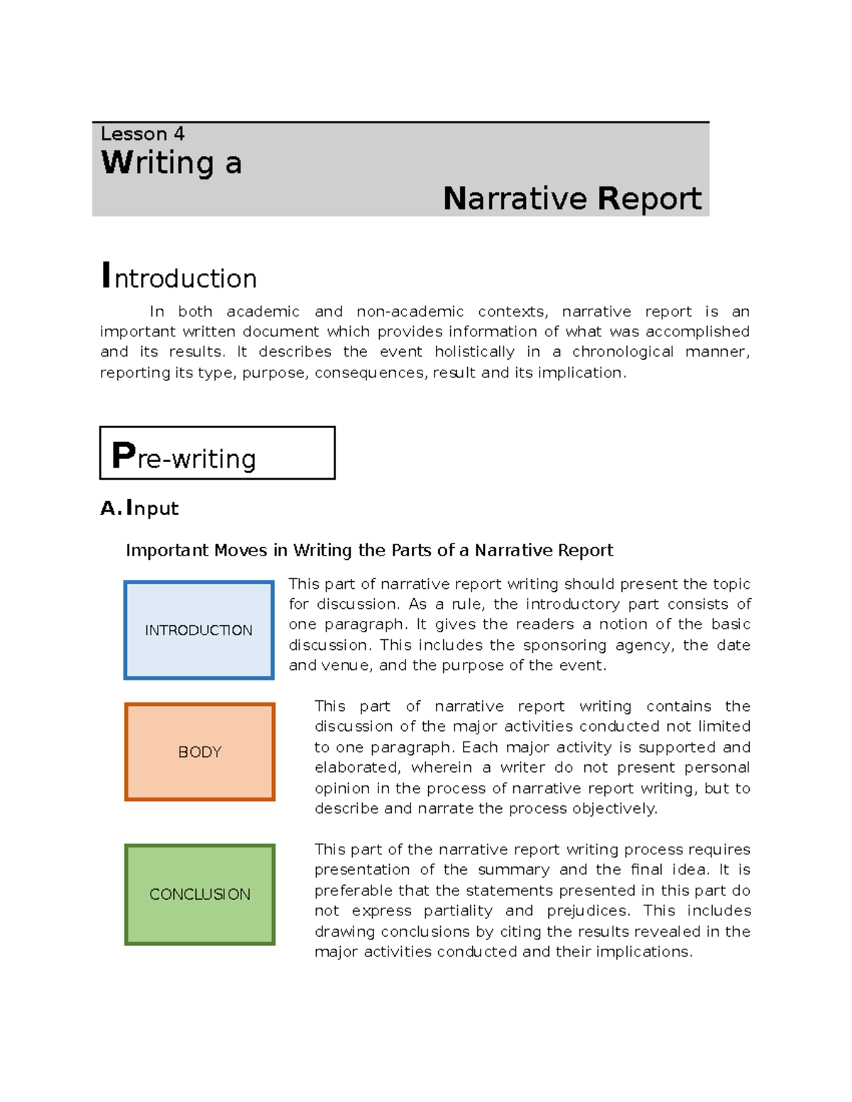 Technical Writing Writing Narrative Report 1 - Lesson 4 Writing a ...
