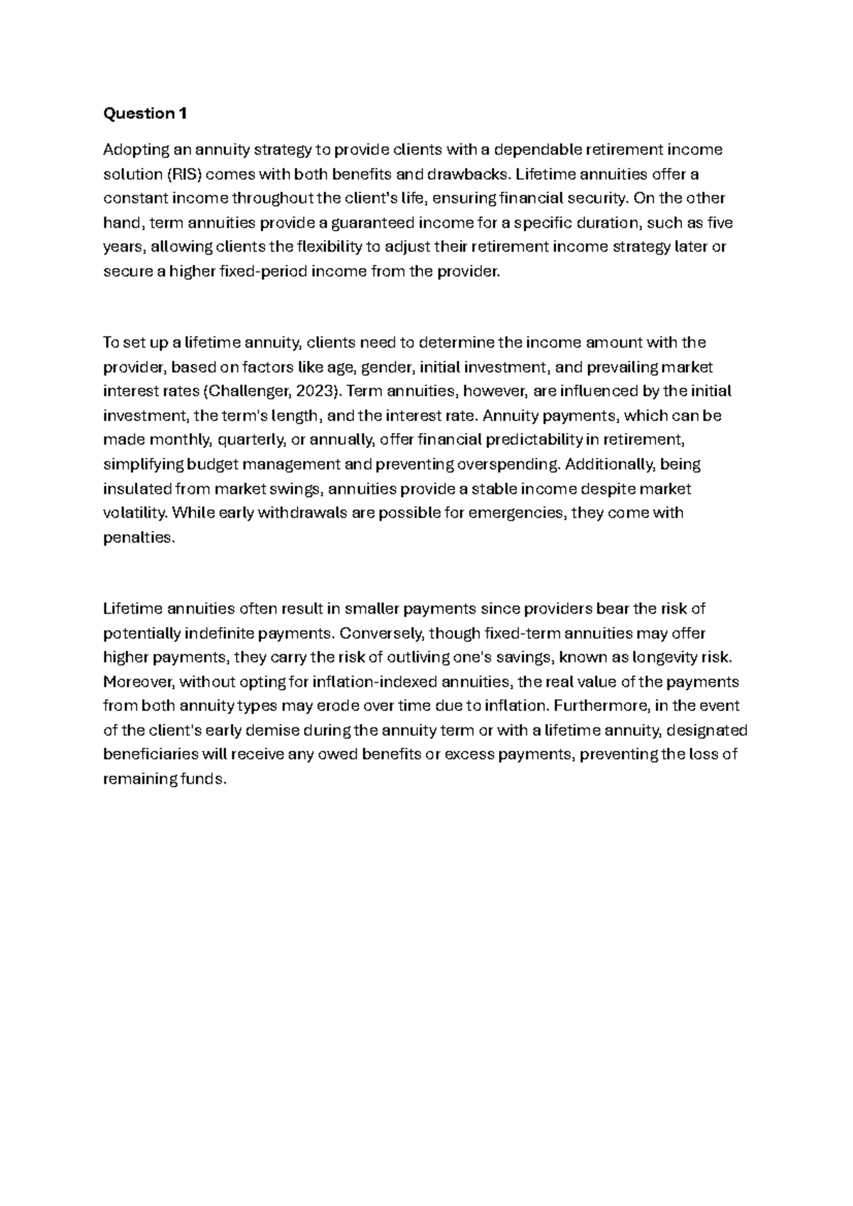 IPF Assignment 2: Annuity Strategies for Retirement Income - Studocu