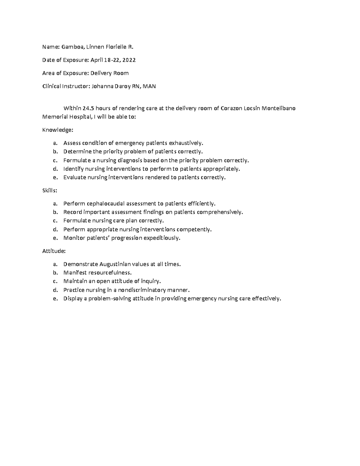 Objectives for DR Exposure: Delivery Room Training & Skills - Studocu