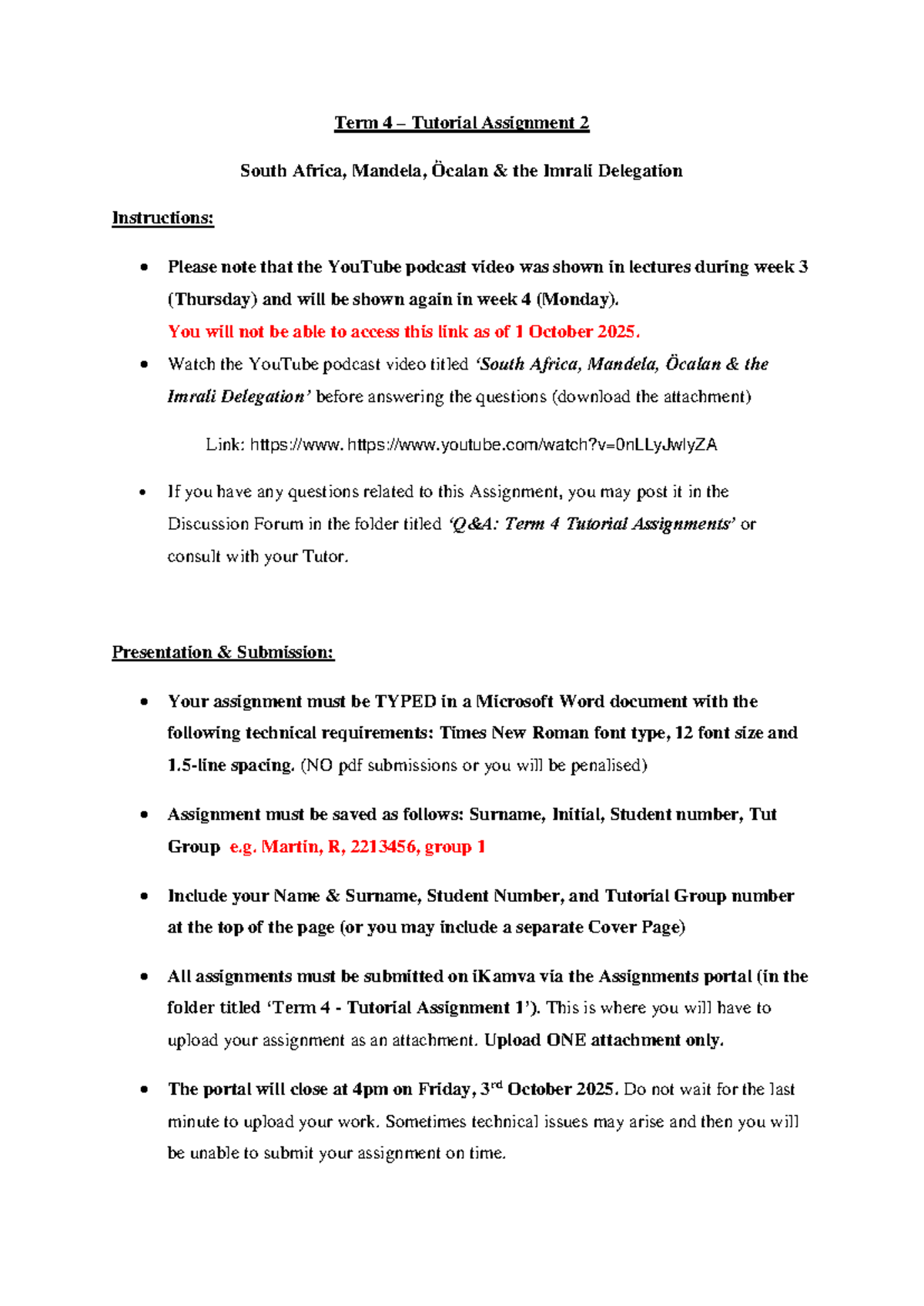 Term 4 - Tutorial Assignment 2: Mandela & Öcalan Discussion - Studocu