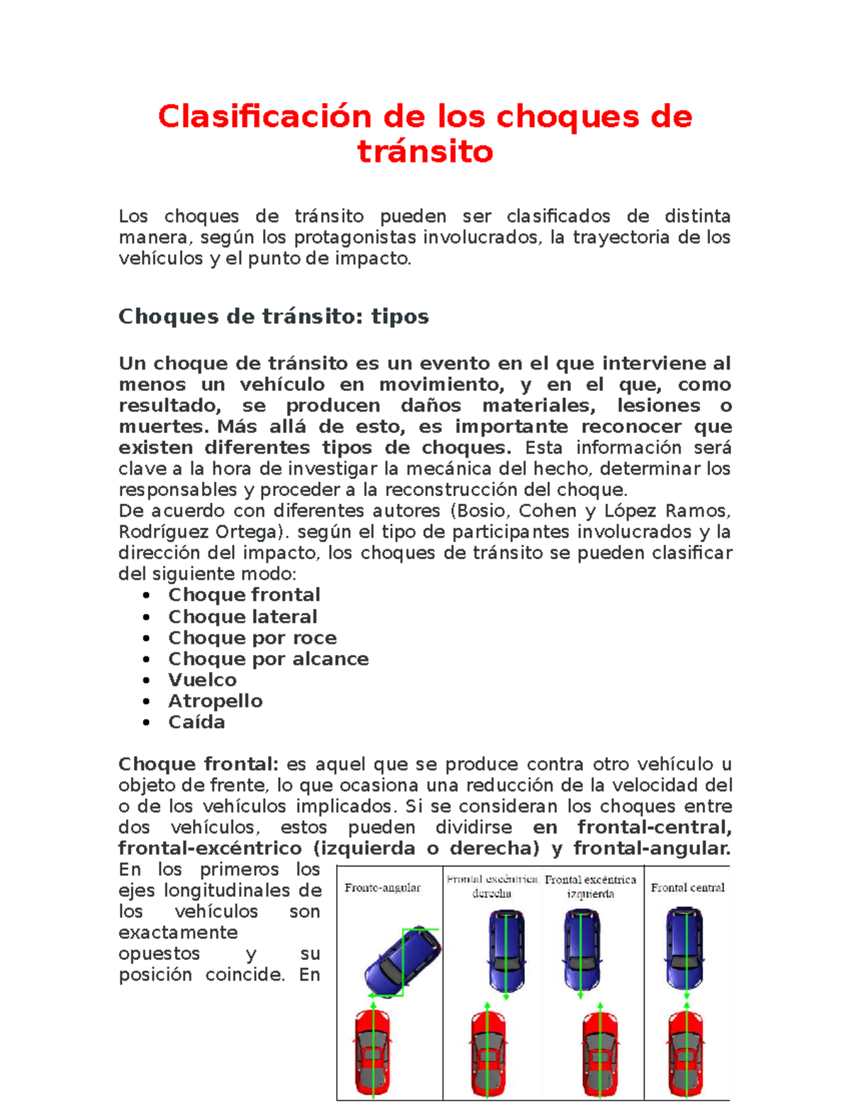 Clasificación de los choques de tránsito: Tipos y características - Studocu