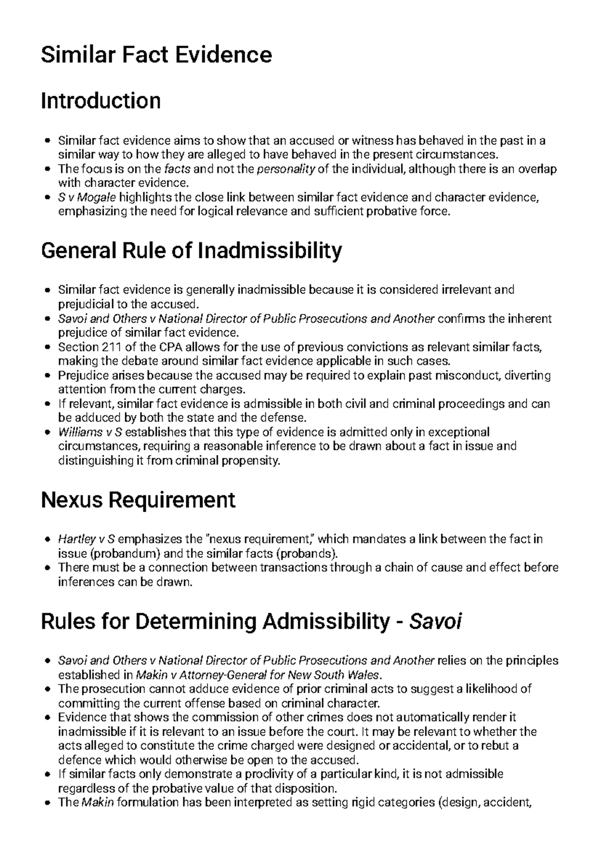 Chapter 7: Admissibility of Similar Fact Evidence in Law (Study Guide ...