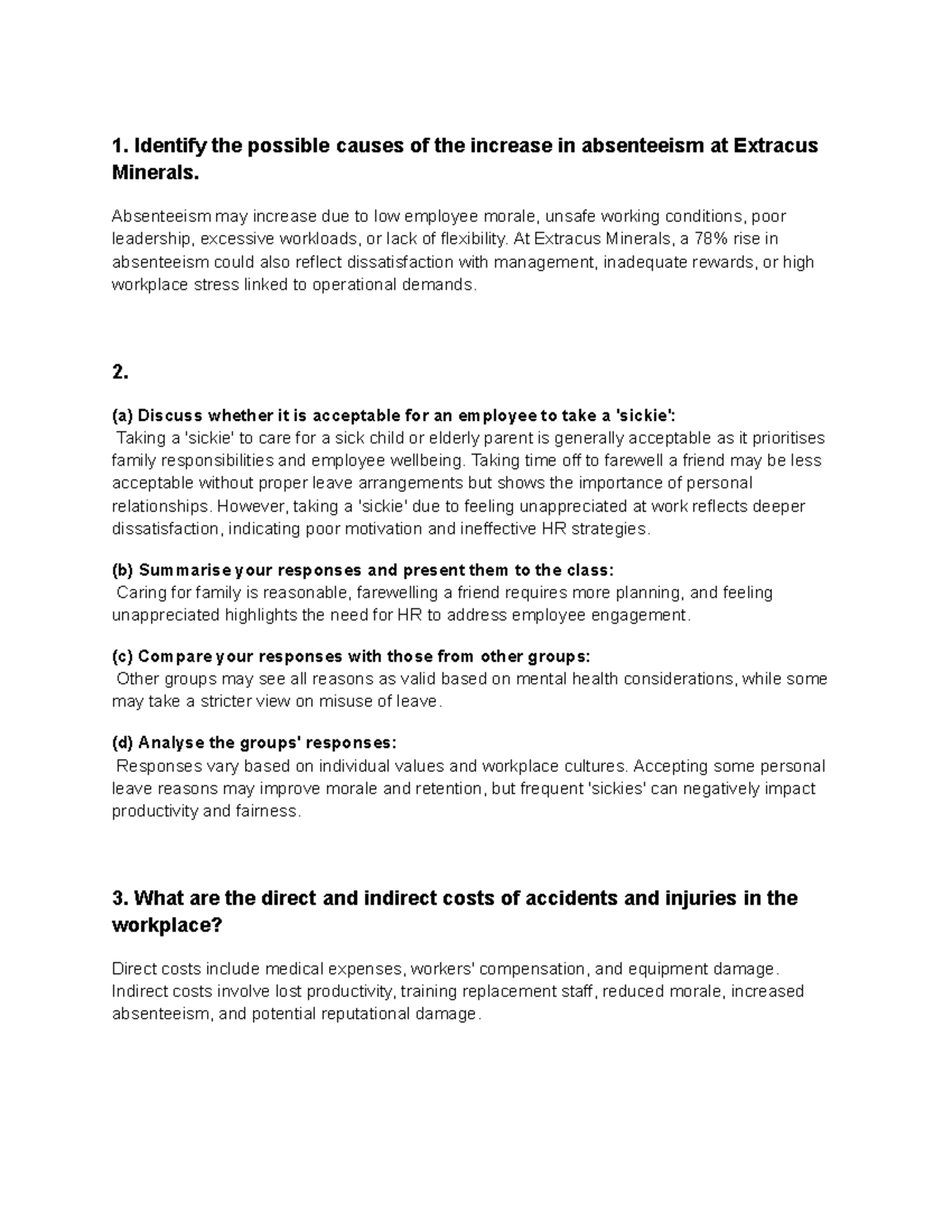 HRM 101: Analyzing Absenteeism, Employee Satisfaction, and Conflict ...