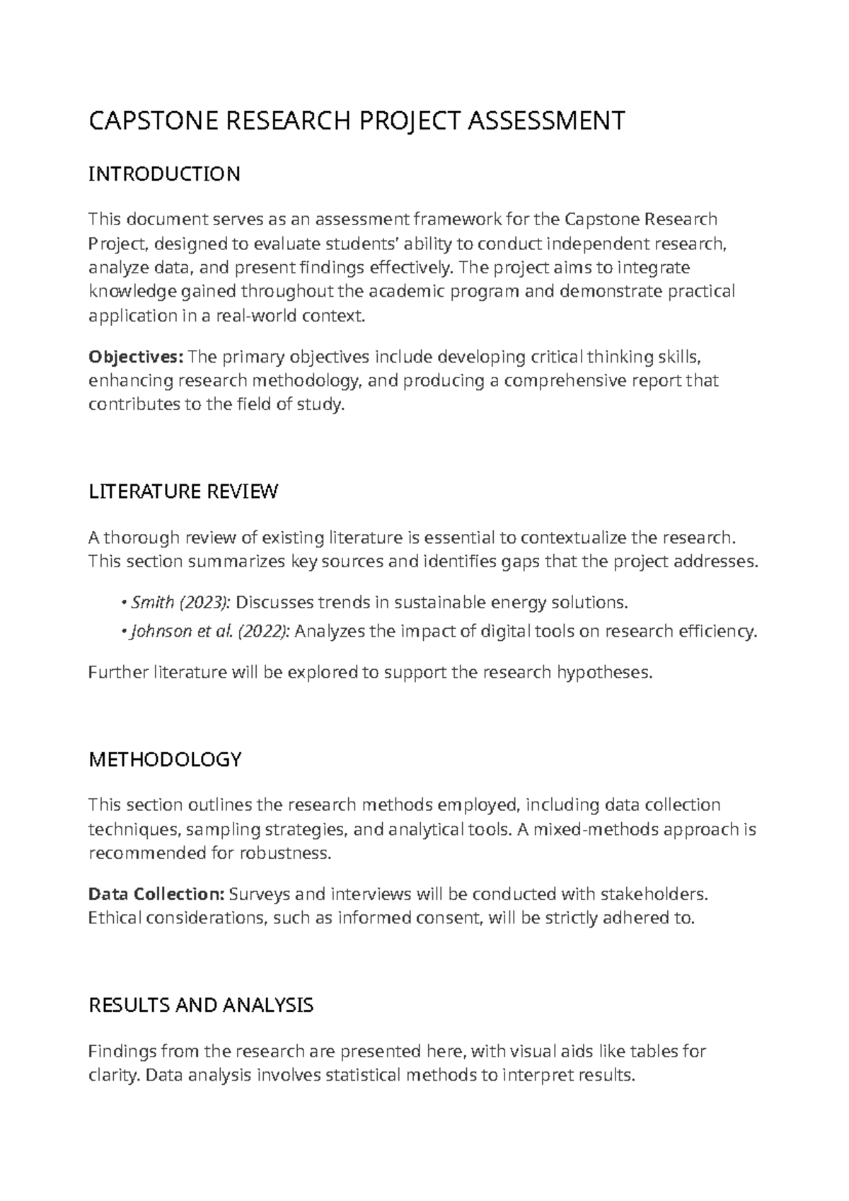 Capstone Research Project Assessment Framework Overview - Studocu