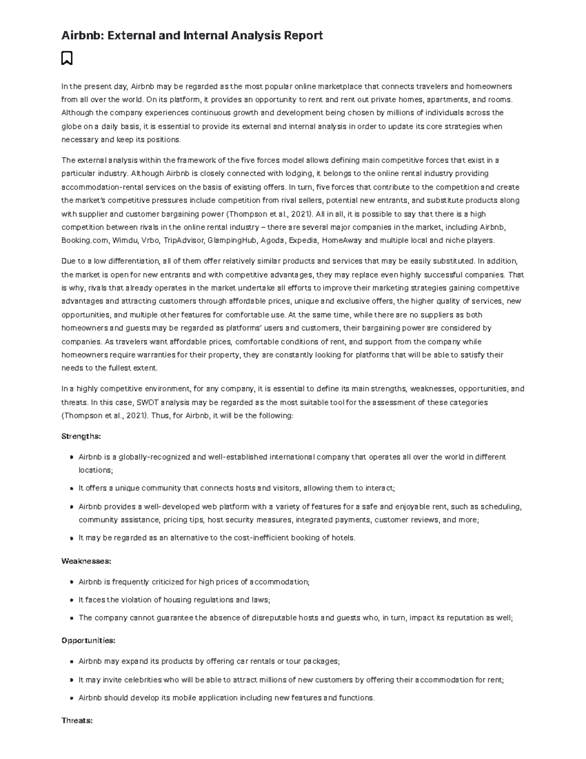 Airbnb: External & Internal Analysis Report (SWOT & 5 Forces) - Studocu