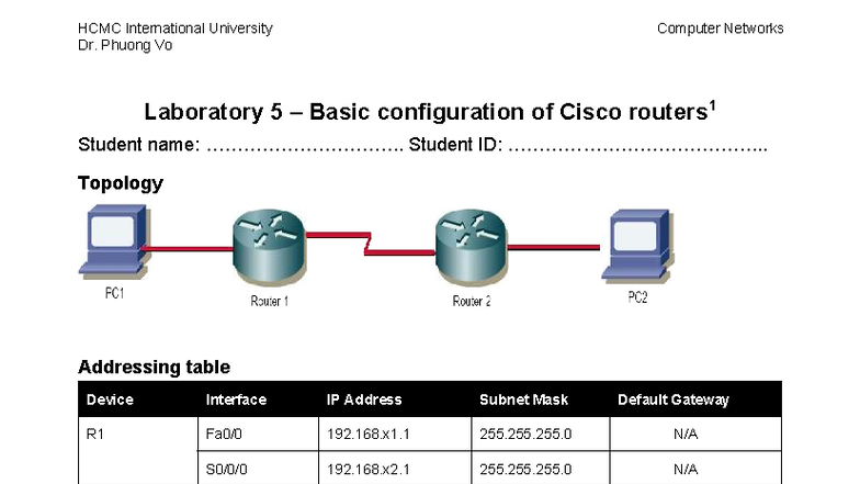 Lab 5 - Basic Configuration of Cisco Routers (CNET 2023) - Studocu