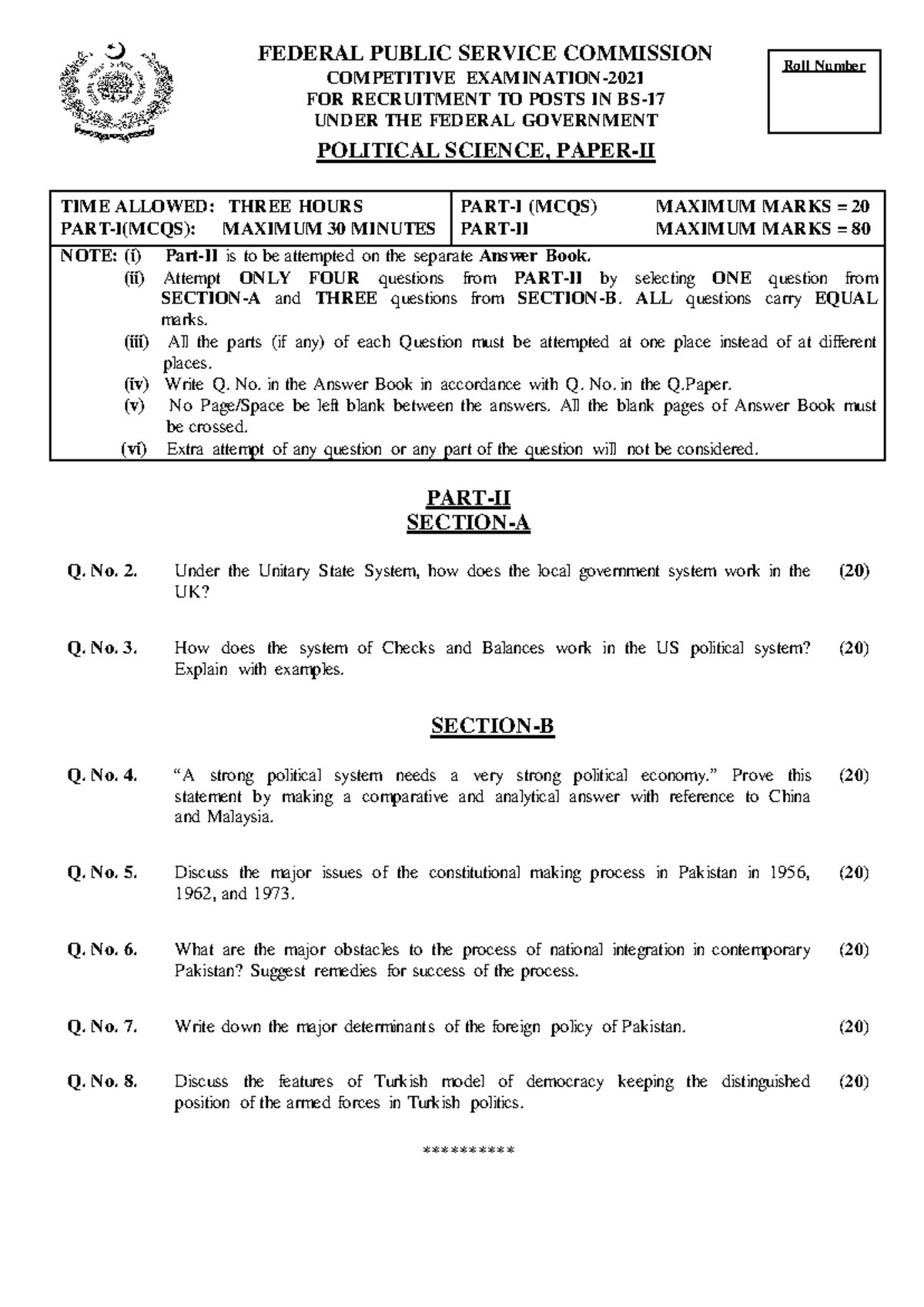 POL. Science Paper-2. Subjective Political Science - CSs past ...