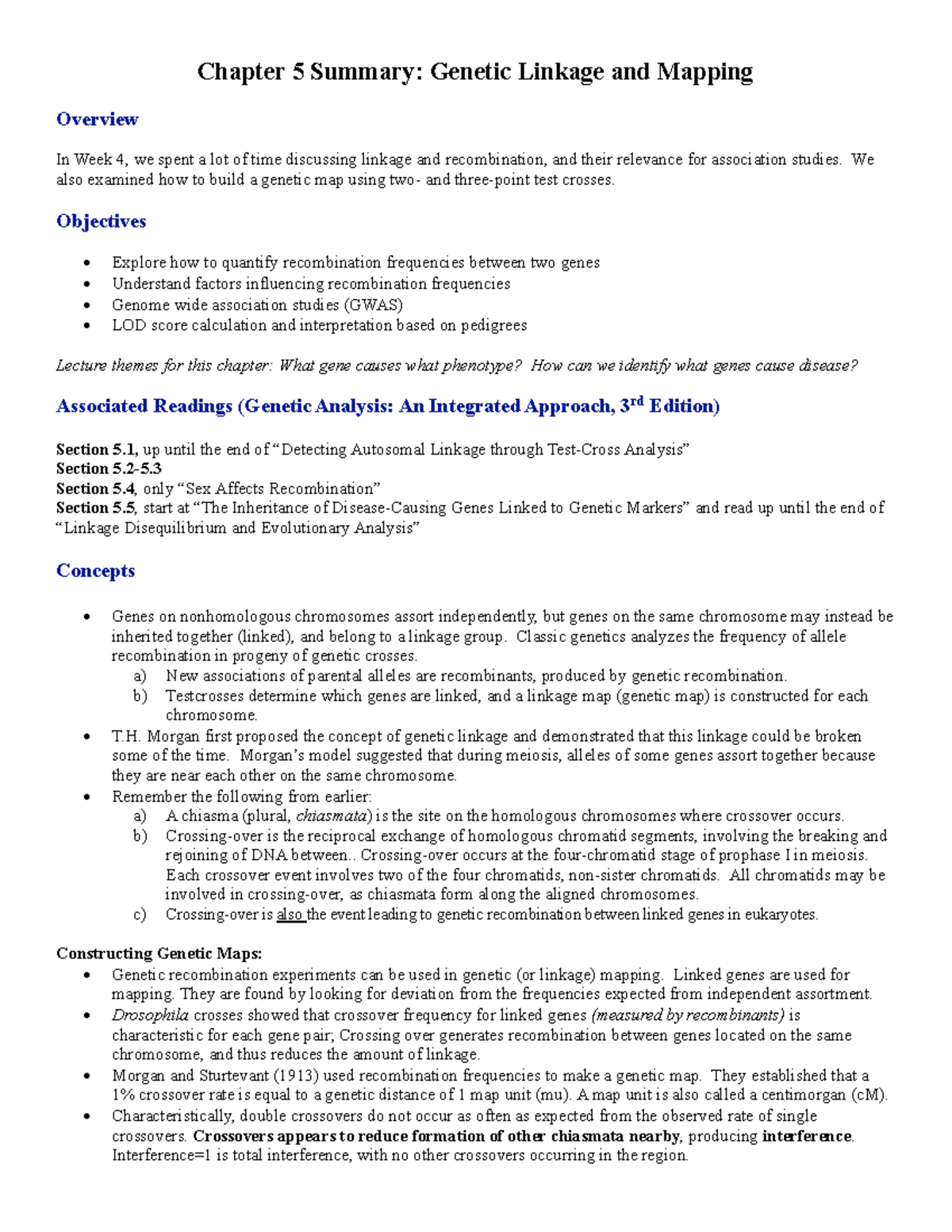 Chapter 5 Summary: Genetic Linkage & Mapping Overview (Genetics 101) - Studocu