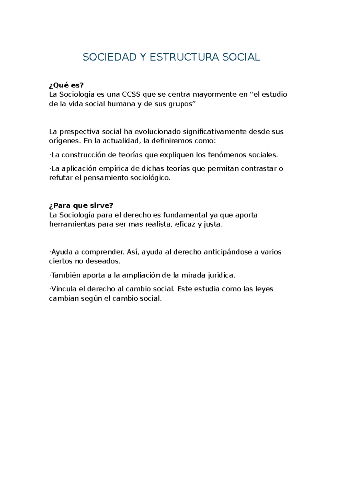 SOC 101: Sociedad y Estructura Social en la Sociología Actual - Studocu