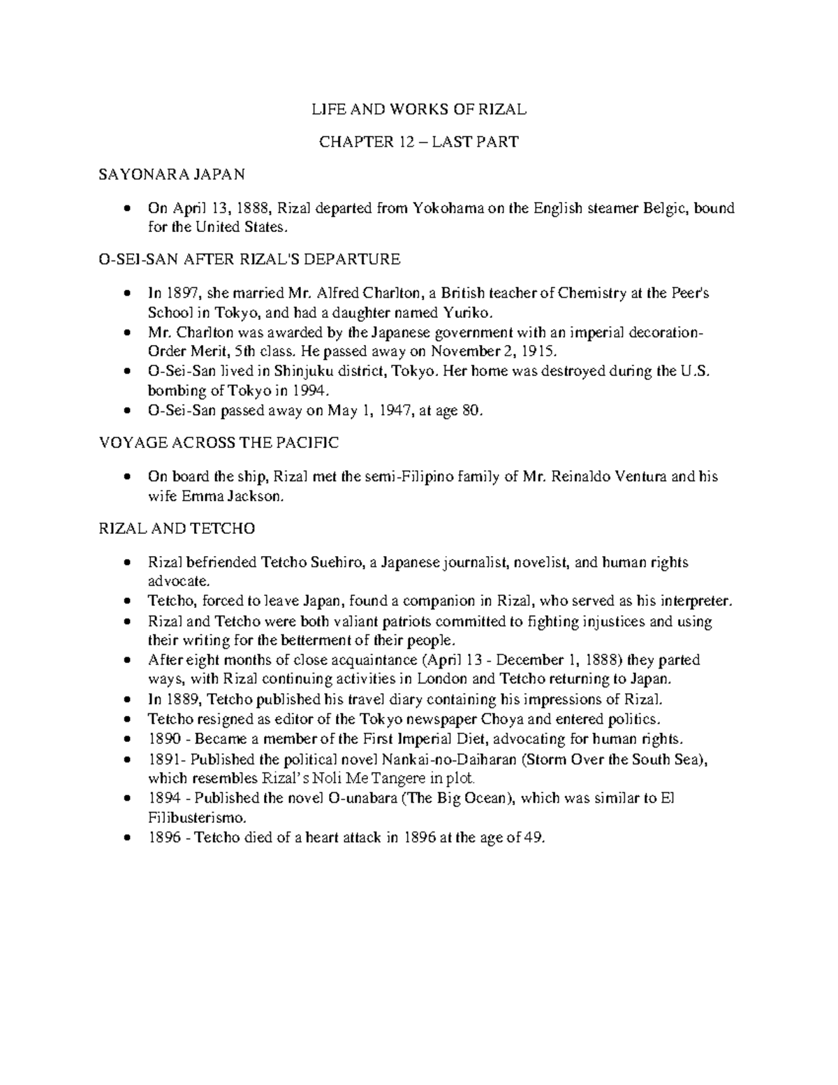 Chapter 12 Summary: Rizal's Final Days in Japan and Pacific Voyage ...