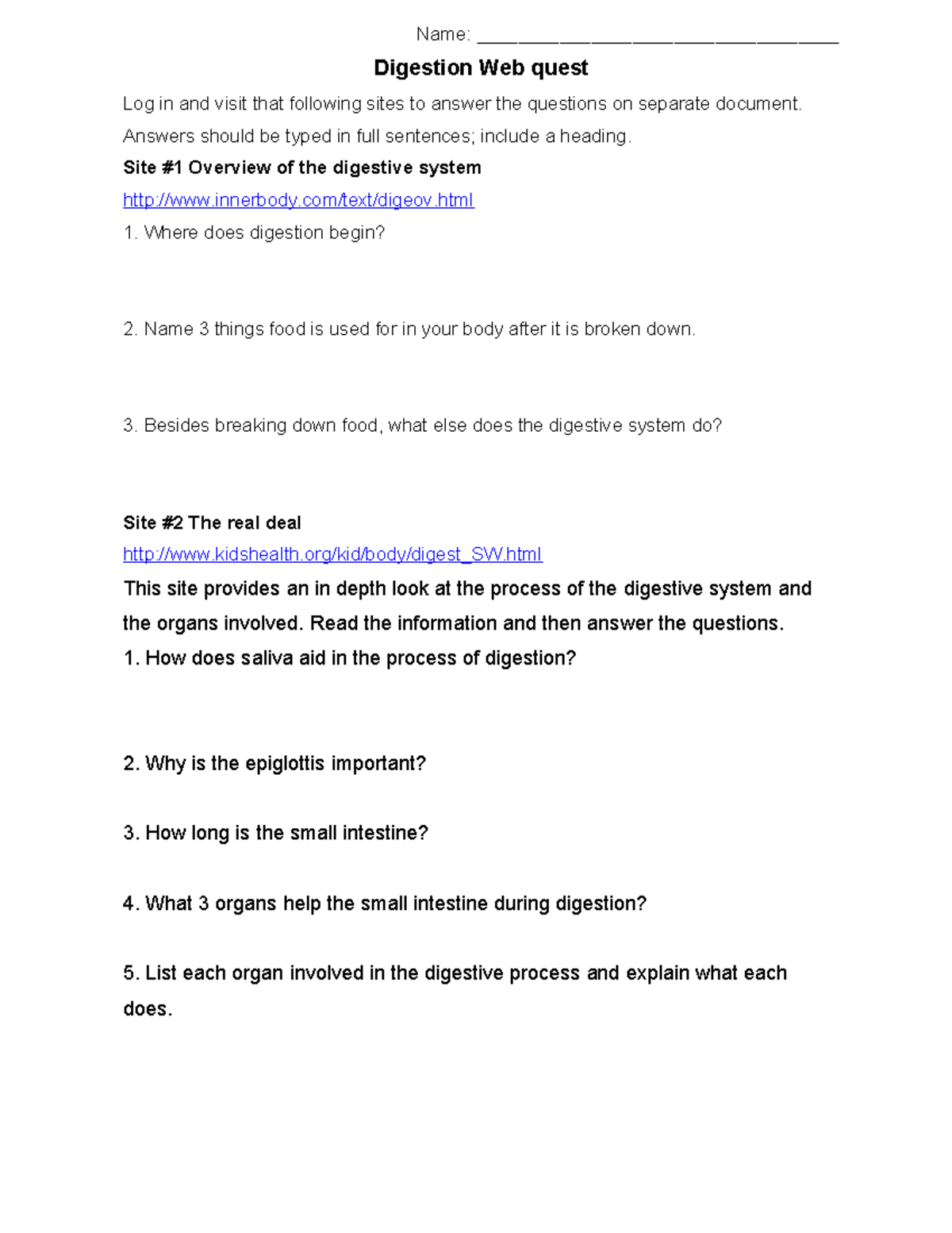 Biology Chapter 29 Webquest: Understanding the Digestive System - Studocu