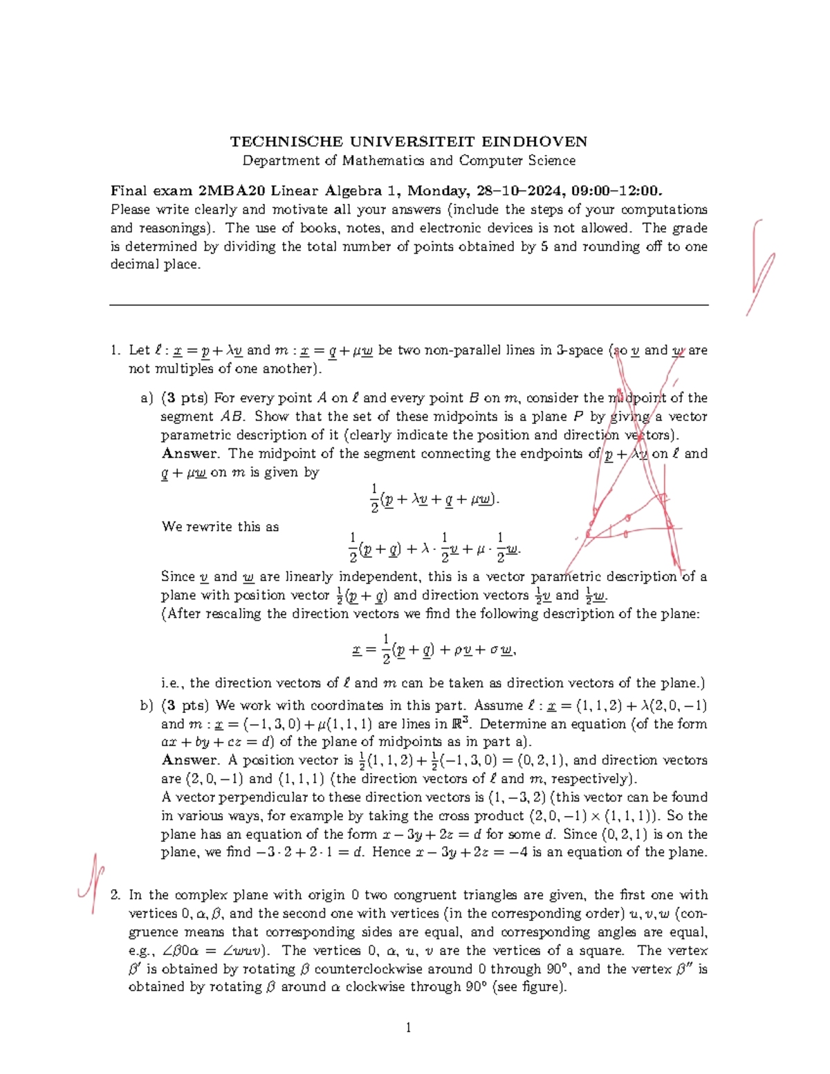 2MBA20 Final Exam: Linear Algebra 1 Comprehensive Review - Studocu