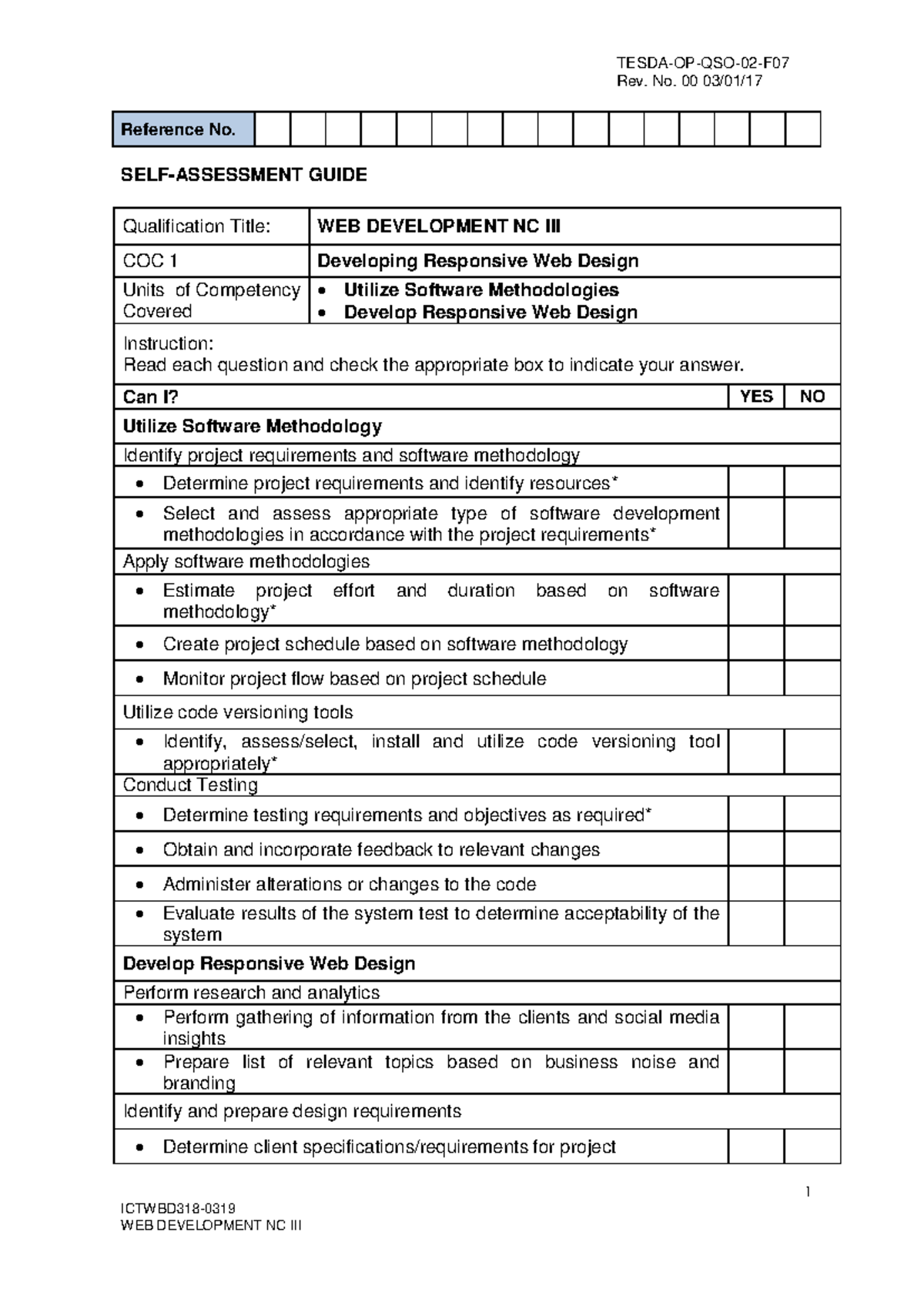 SAG - Self-Assessment Guide for Web Development NC III Skills - Studocu