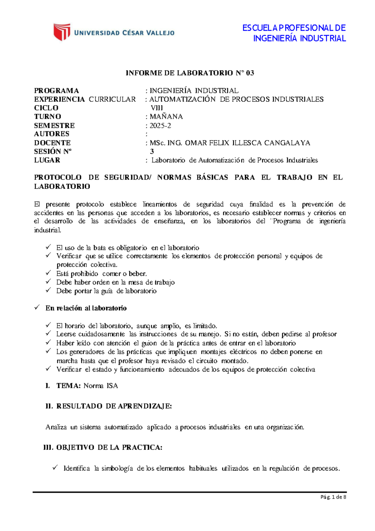 Laboratorio 03: Protocolo de Normas ISA - Ingeniería Industrial A1P1 ...