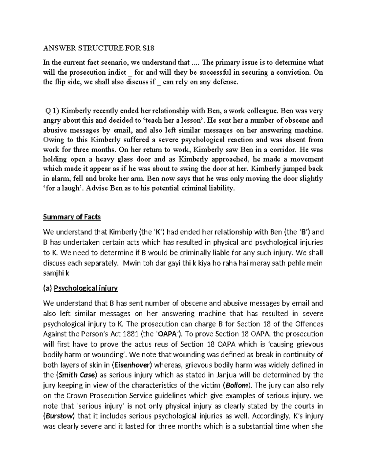 OAPA PP - questions - ANSWER STRUCTURE FOR S In the current fact ...