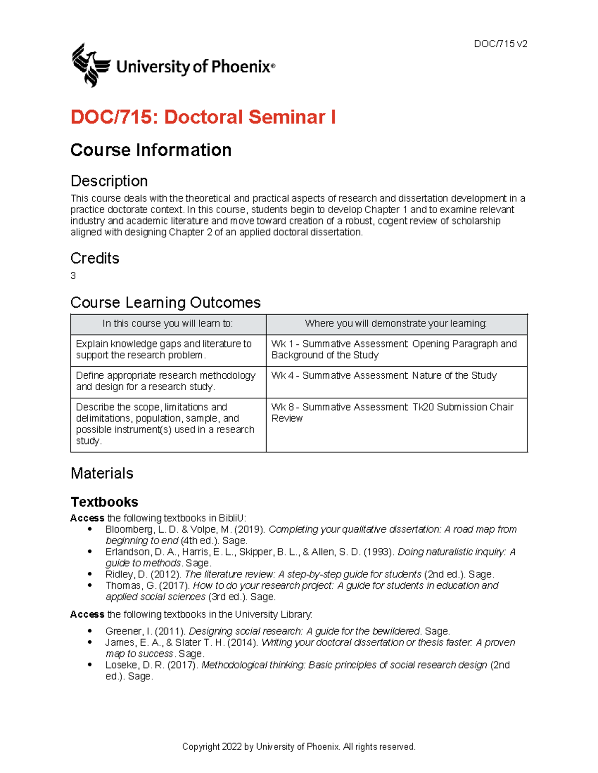 DOC/715: Doctoral Seminar I Syllabus and Course Overview - Studocu