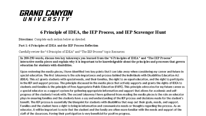IEP Process & Scavenger Hunt: Understanding IDEA Principles - Studocu