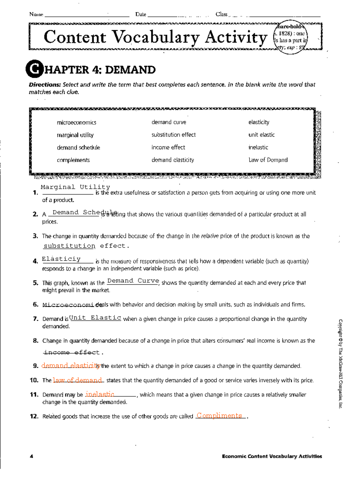Economics 101: Worksheets Answer Key for Chapter 4 - Demand - Studocu