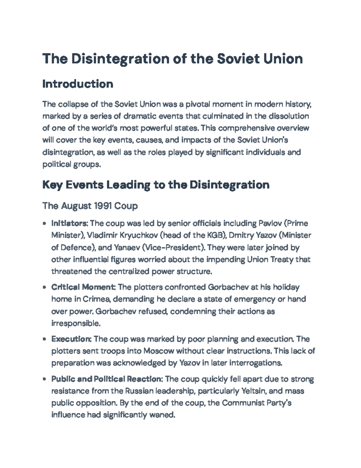 The Disintegration of the Soviet Union: Key Events and Impacts - The ...