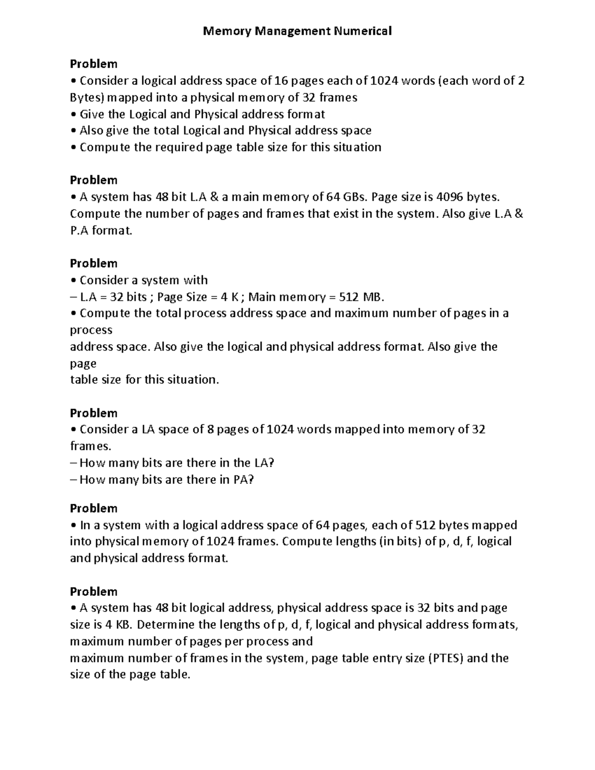 Memory Management Numerical Problems (CS101) - Address Space ...