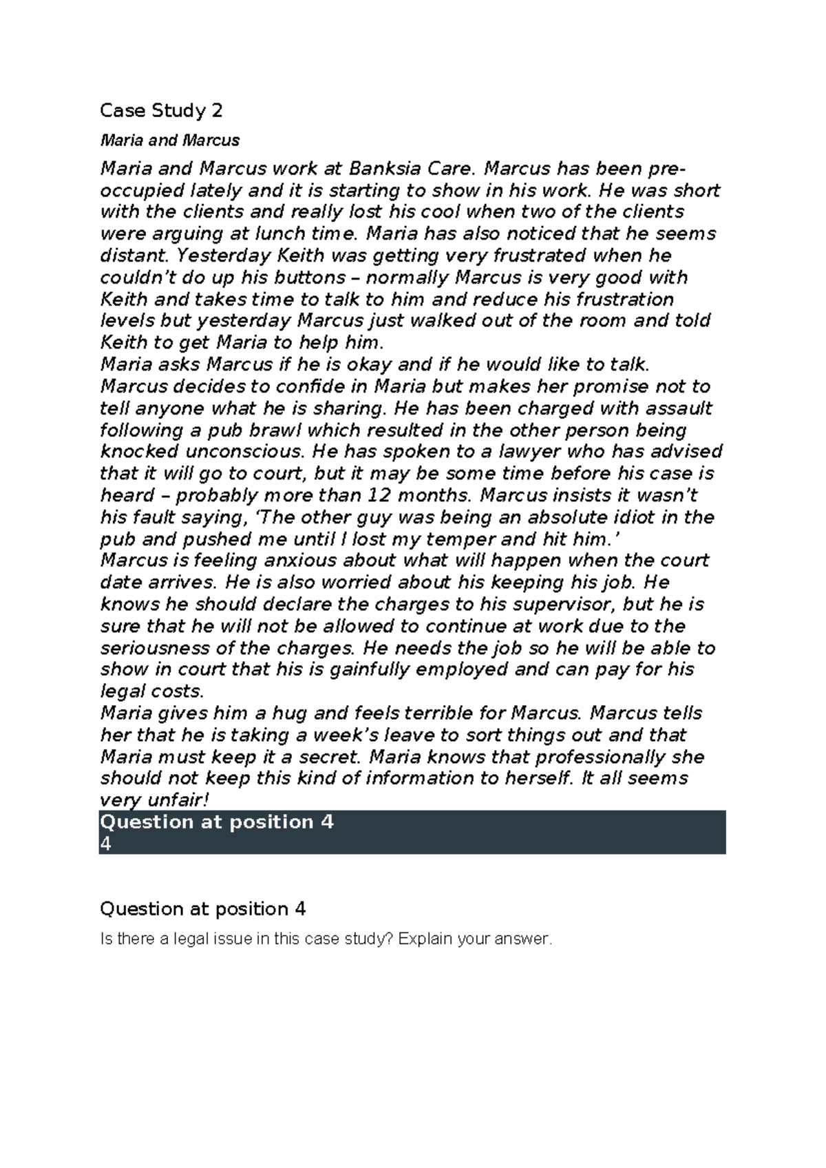 Case Study 2: Legal Issues in Marcus's Assault Charge - Studocu