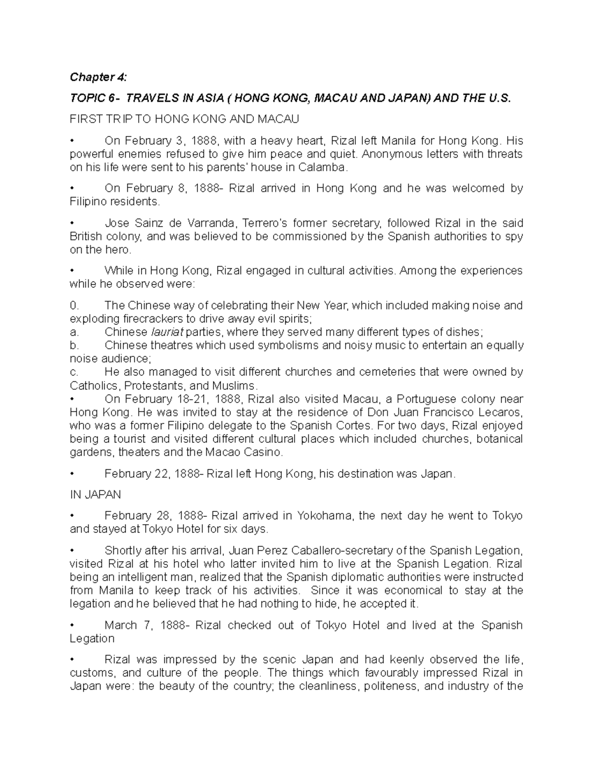 Module 1 Chapter 4: Rizal's Travels in Asia and the U.S. (Topics 6-9 ...