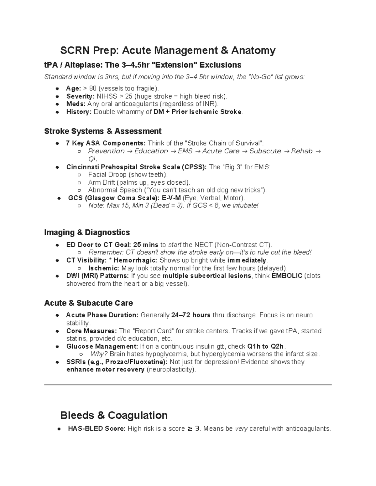 SCRN Study Guide: Acute Stroke Management & tPA Guidelines - Studocu