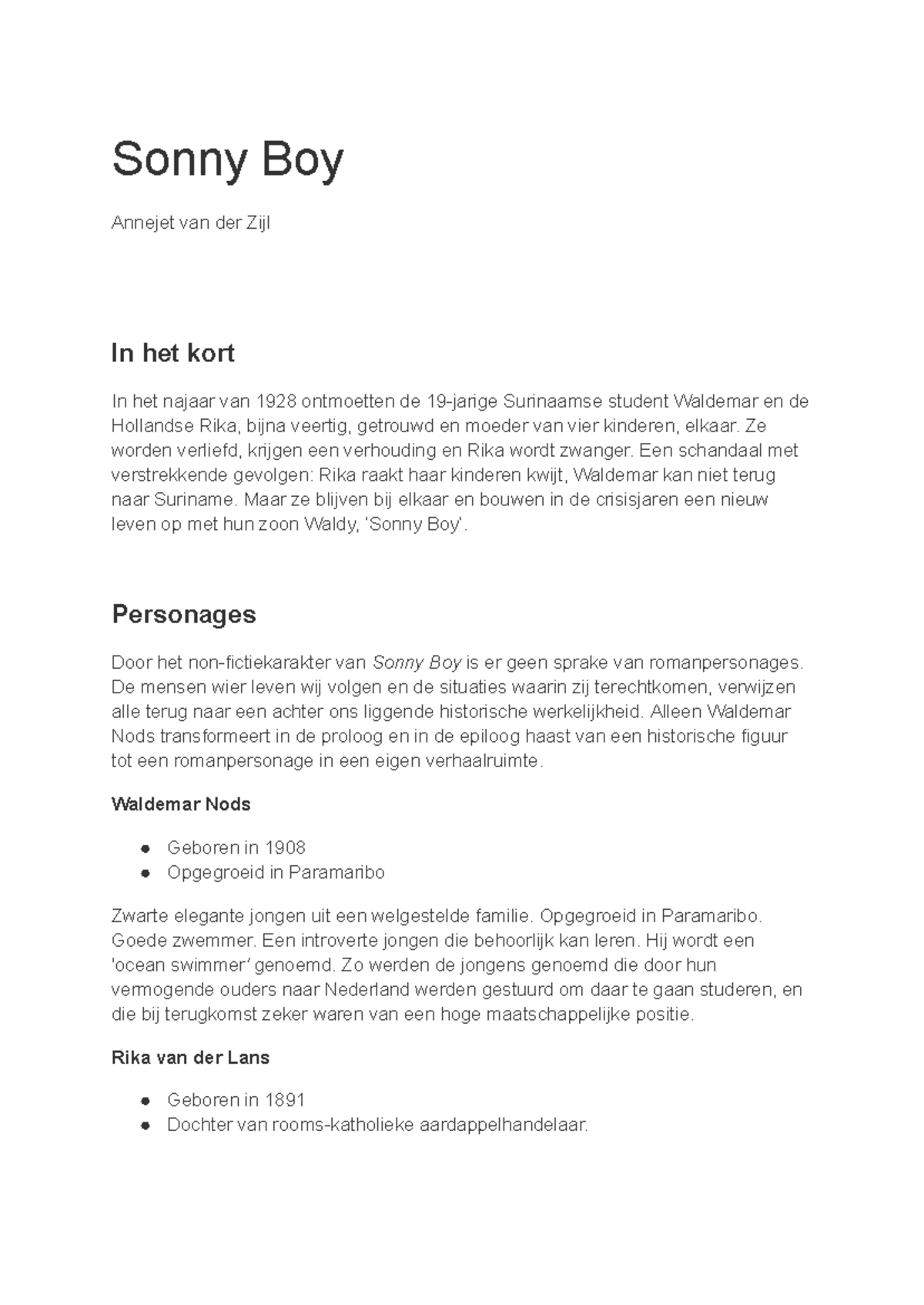 Sonny Boy (NL-101) - Samenvatting en Analyse van het Boek - Studeersnel