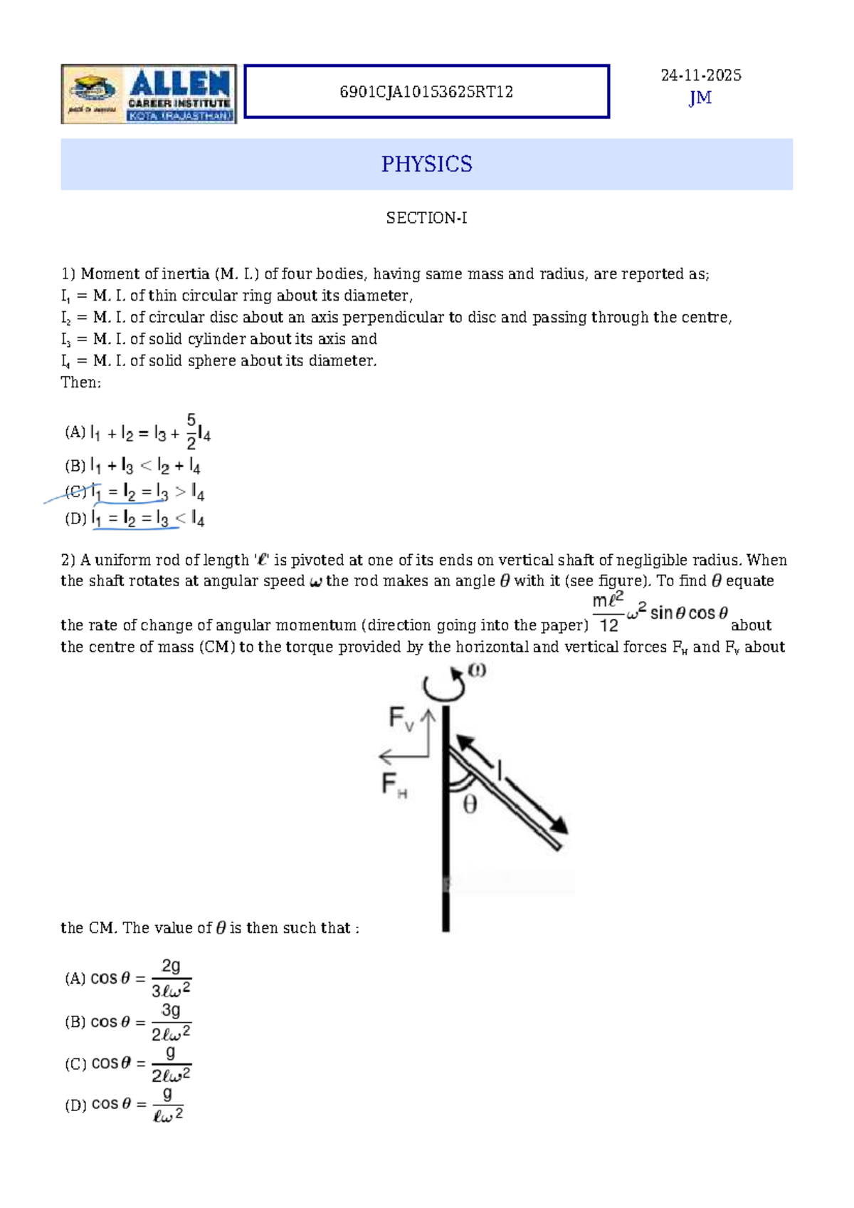 6901CJA10153625RT12 JM PHYSICS: Moment of Inertia and Angular Momentum ...