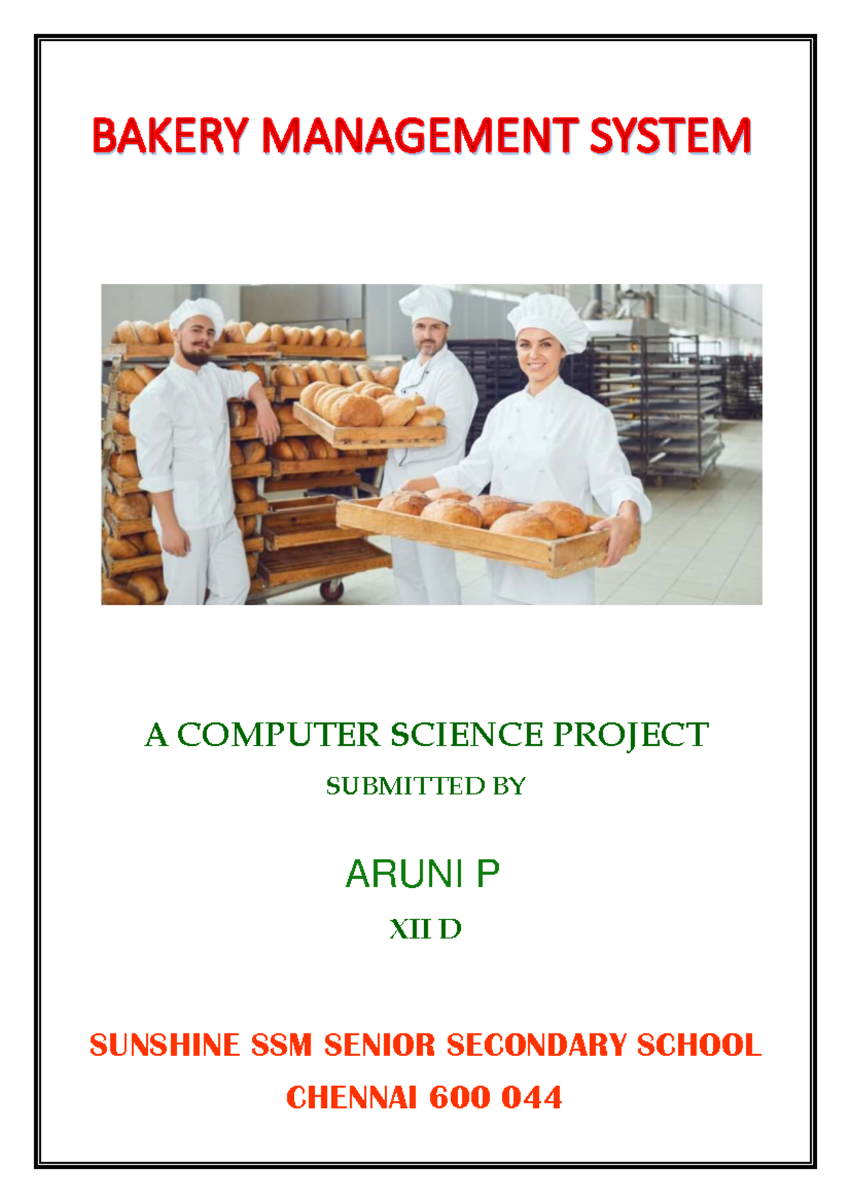 Bakery Management System Project - CS XII D Submission 2024 - Studocu