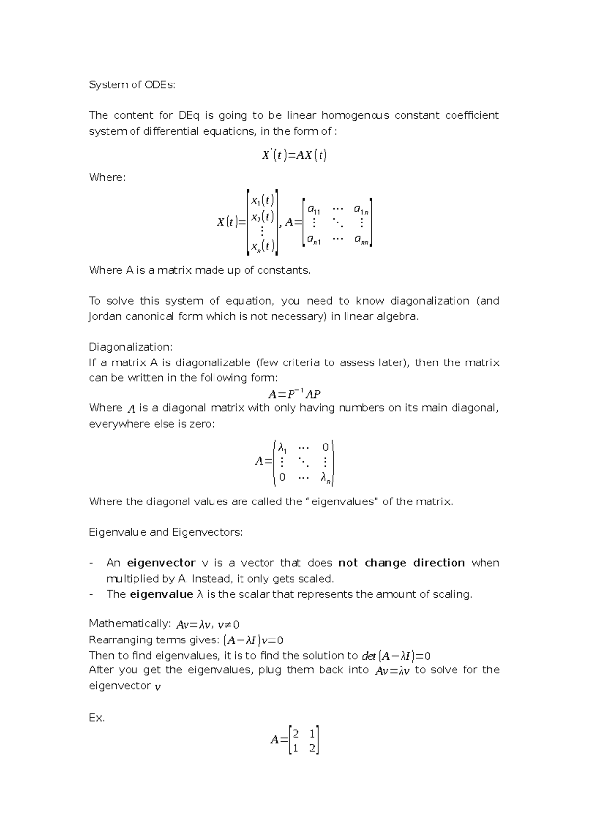 System of ODEs: Linear Homogeneous Constant Coefficient Systems - Studocu