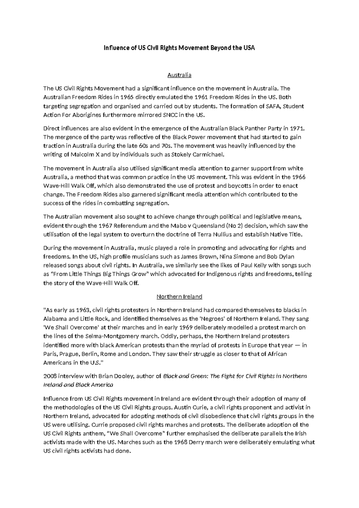 Influence of US Civil Rights Movement on Australia & Ireland - Studocu