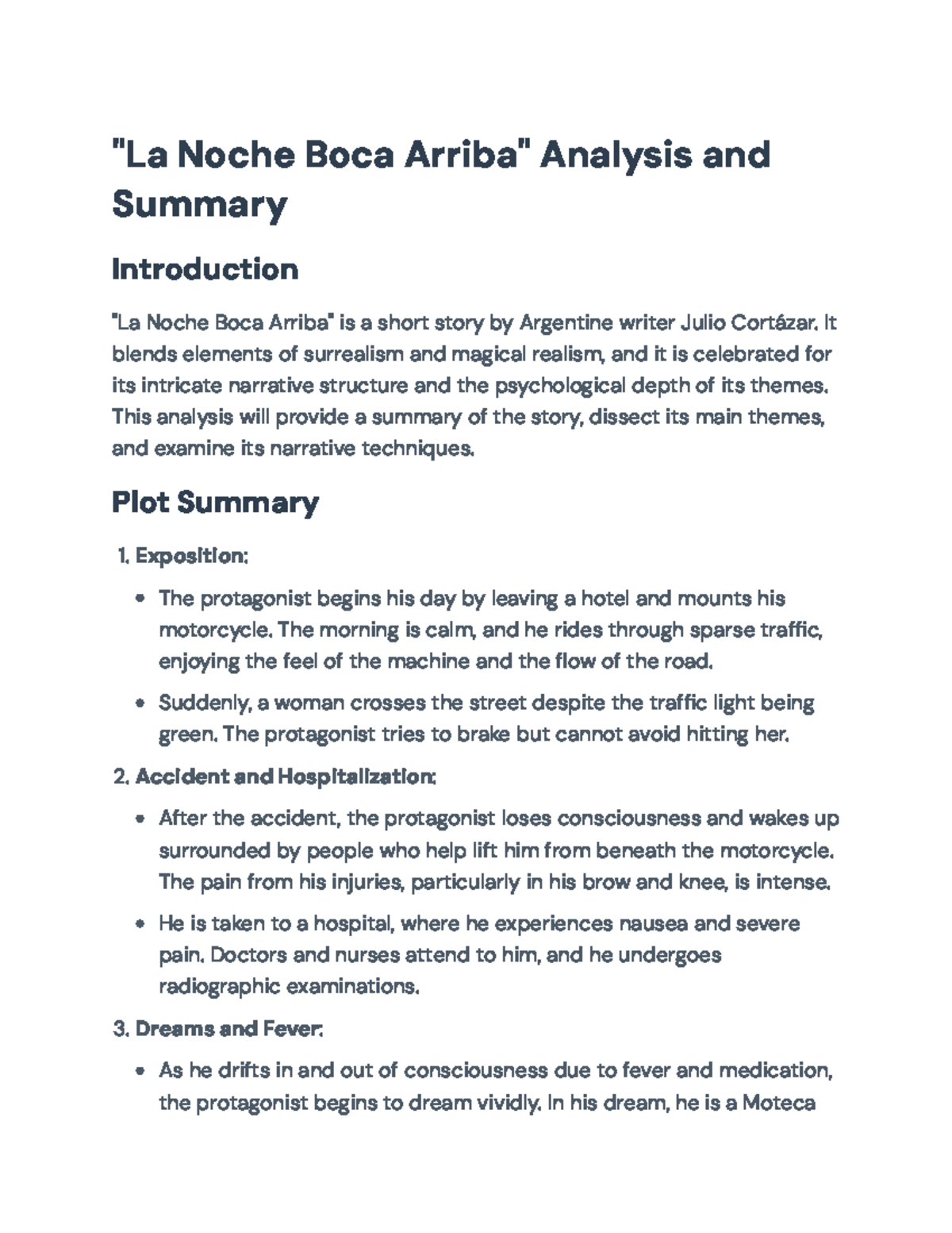 La Noche Boca Arriba" Analysis and Themes in Cortázar's Work - "La ...