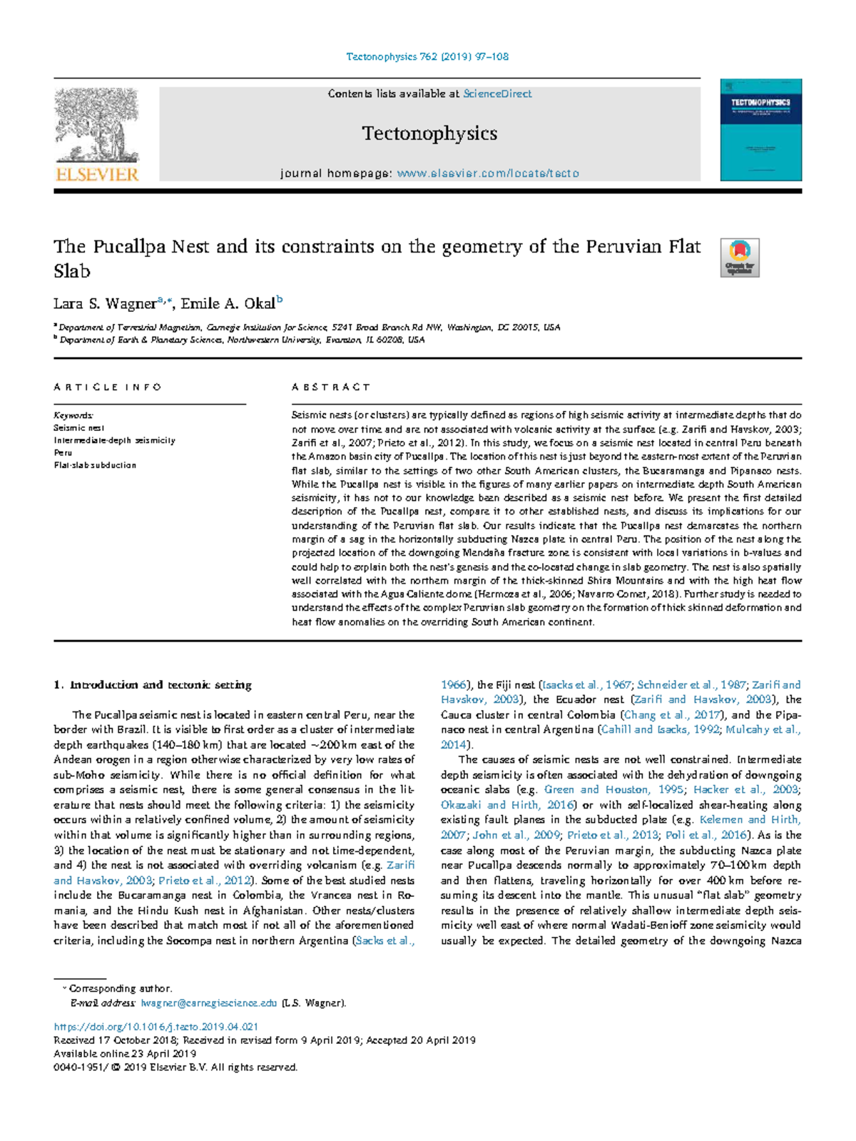 Pucallpa Nest: Insights on Peruvian Flat Slab Geometry (Tectonophysics ...