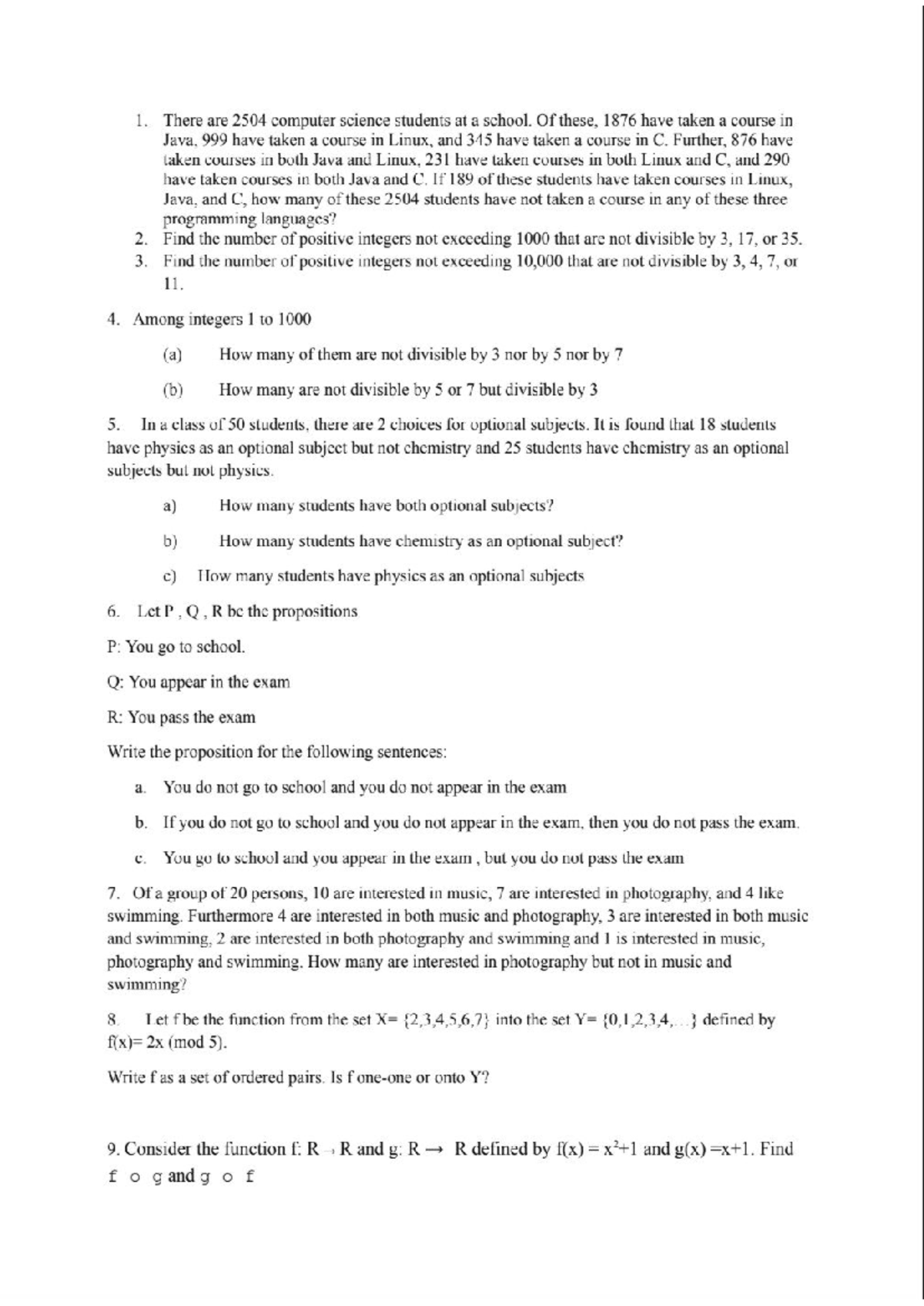 DMS Practice Questions: Set Theory, Functions, and Divisibility - Studocu