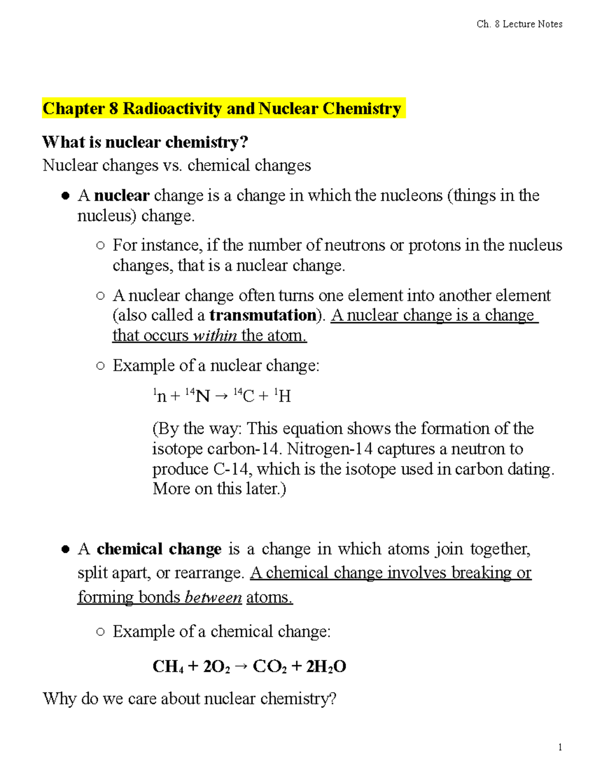 SP23 Chapter 8 Nuclear Chemistry - Chapter 8 Radioactivity and Nuclear ...