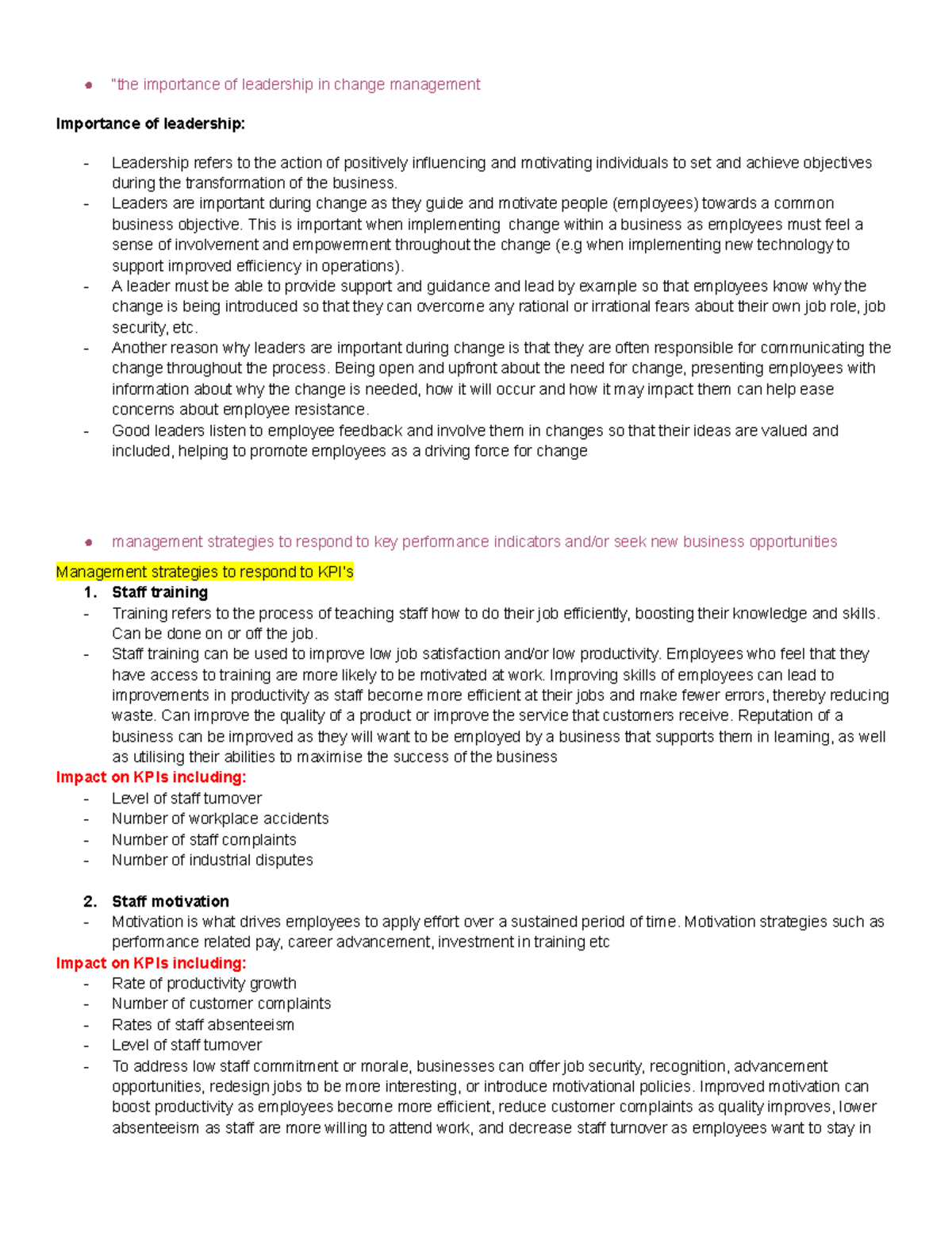 BM UNIT 4 AOS 2 - Leadership & Change Management Strategies - Studocu