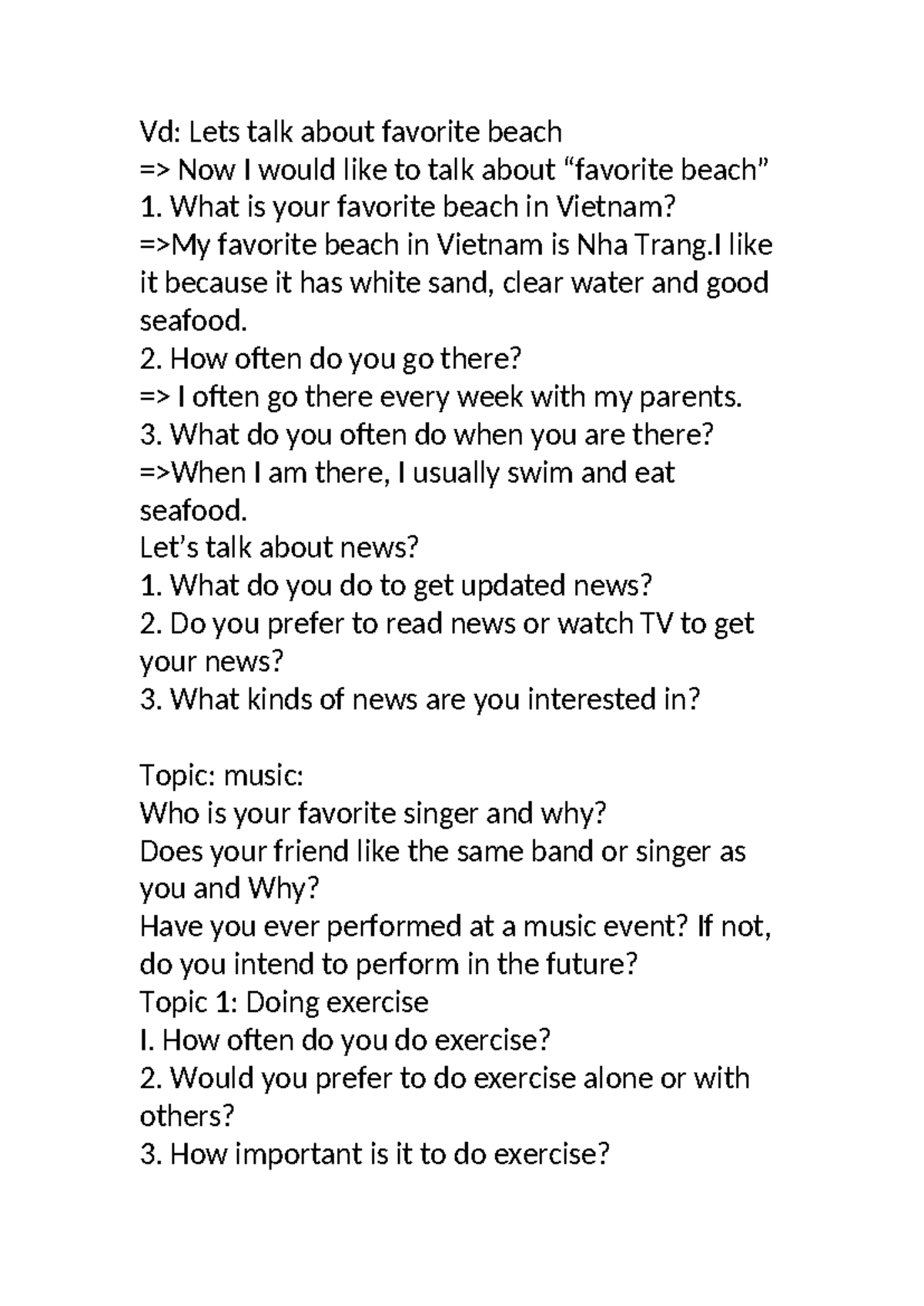 Speaking Template: Favorite Beach & Social Interaction (ENG 101) - Studocu