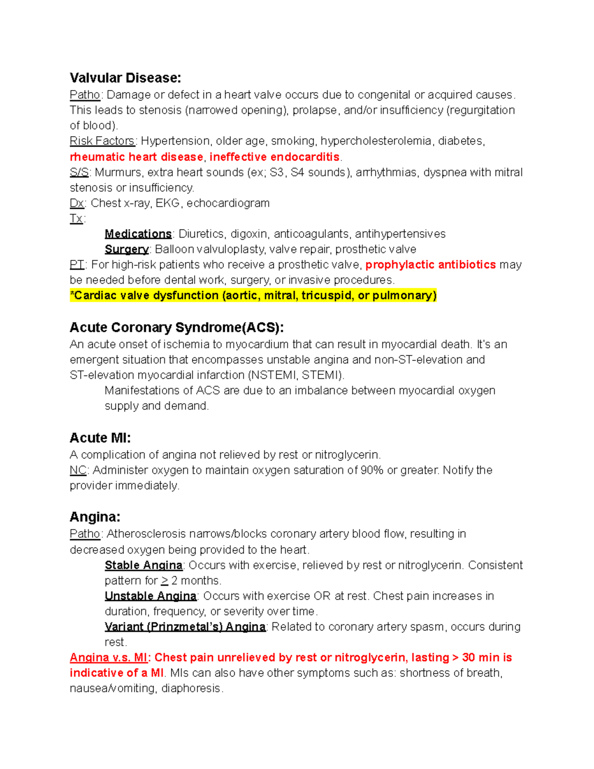 Adult Health II Study Guide: Valvular Disease & Cardiac Conditions ...