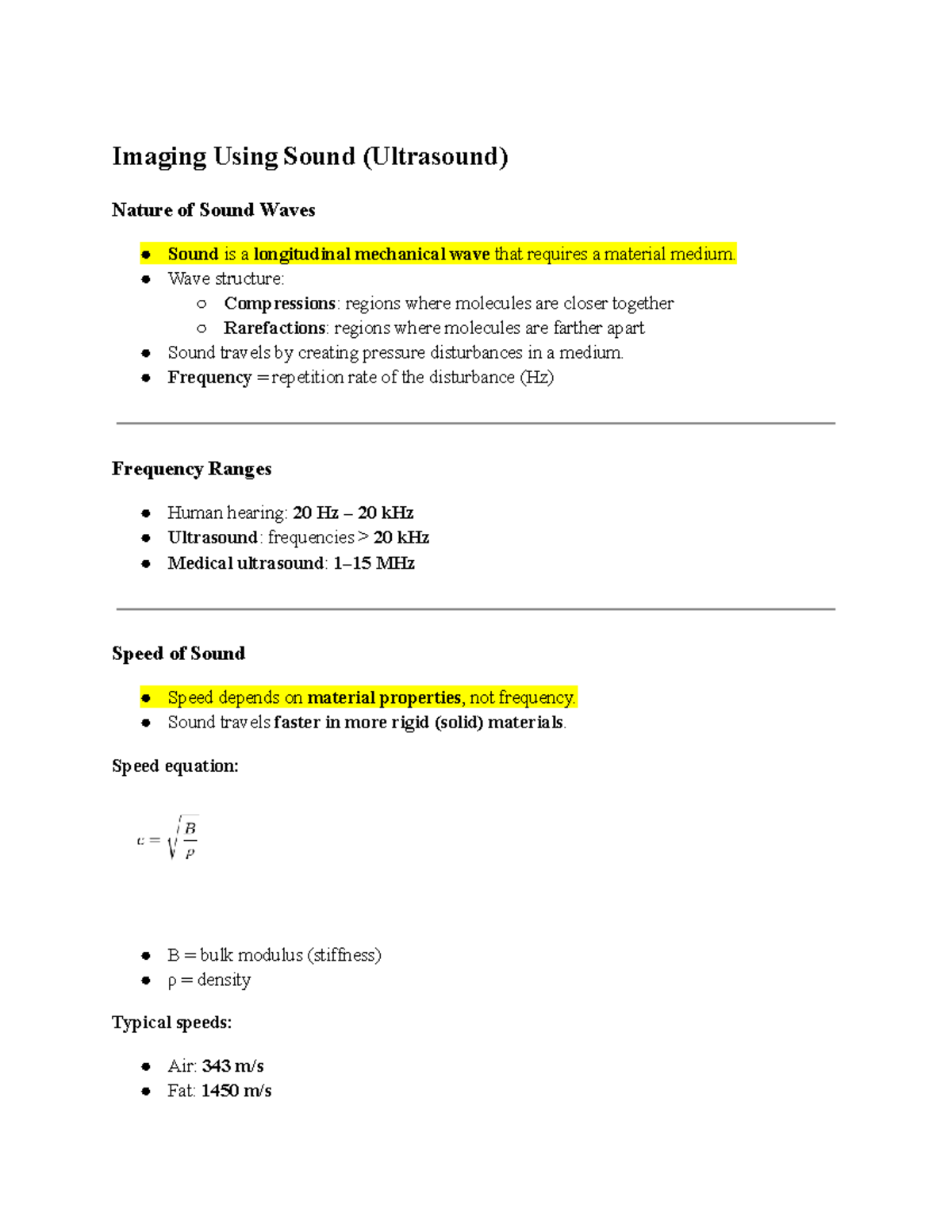 Medradsc 1C03 Final Exam Notes: Physics of Ultrasound - Studocu