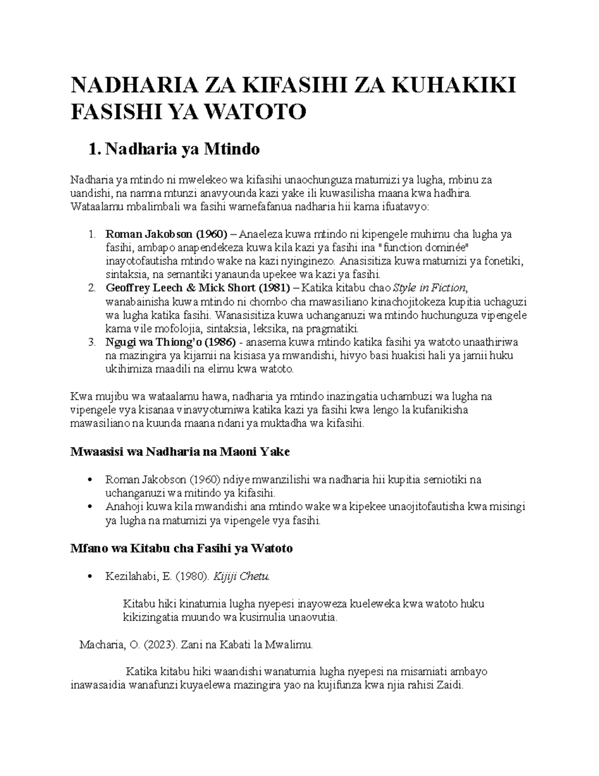 Utafiti wa Hadithi Fupi ya Kisasa - AKS 815 - Studocu