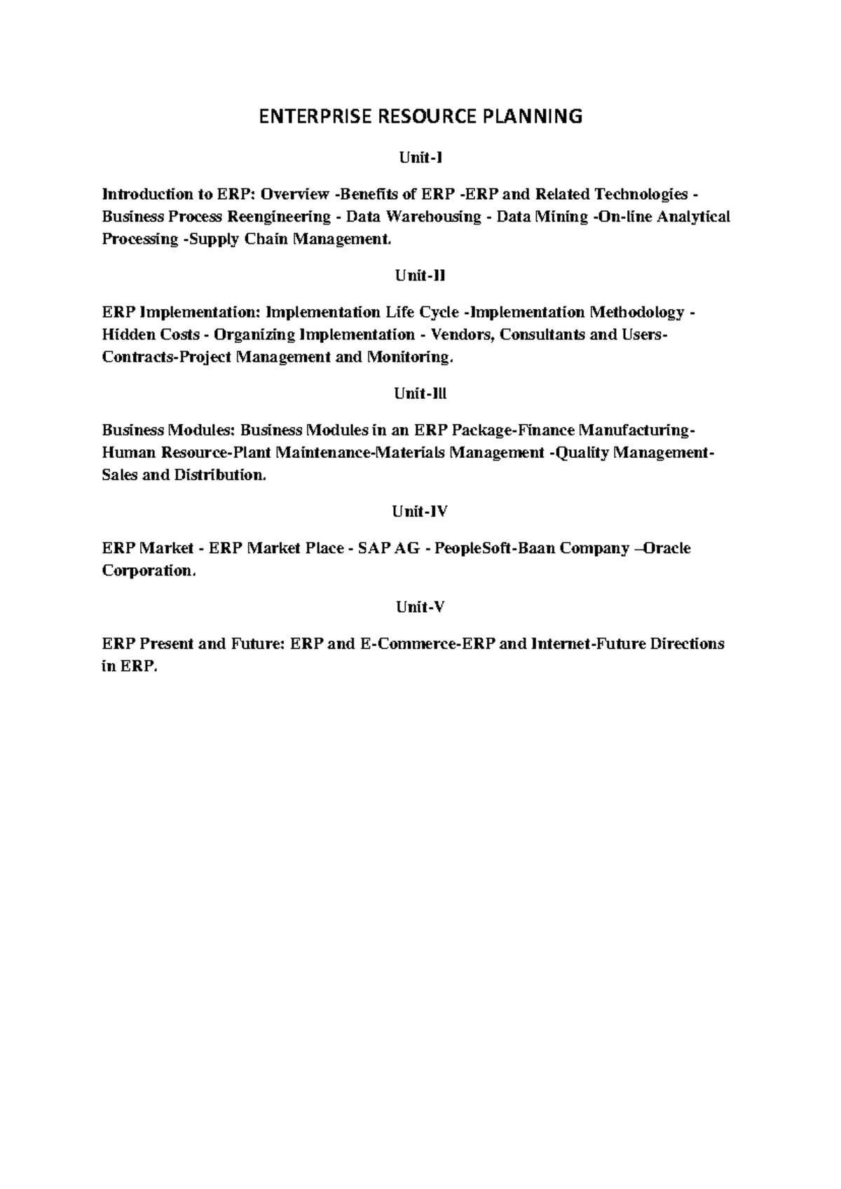 ERP Notes: Key Concepts, Implementation, and Future Trends - Studocu
